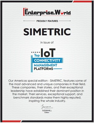 Simetric Awarded Top IoT Connectivity Management Platform by The ...