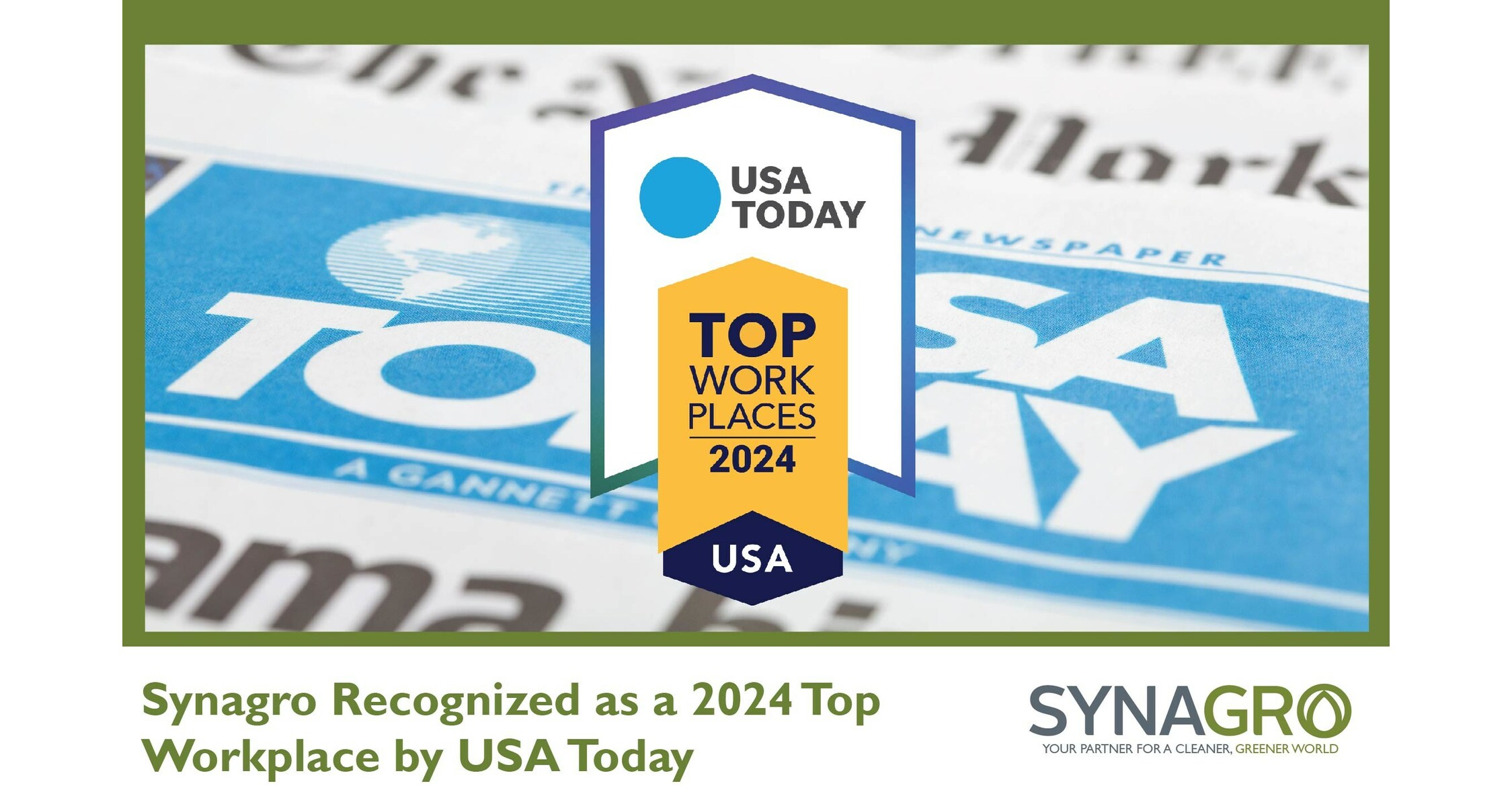 Synagro Recognized as a 2024 Top Workplace by USA Today