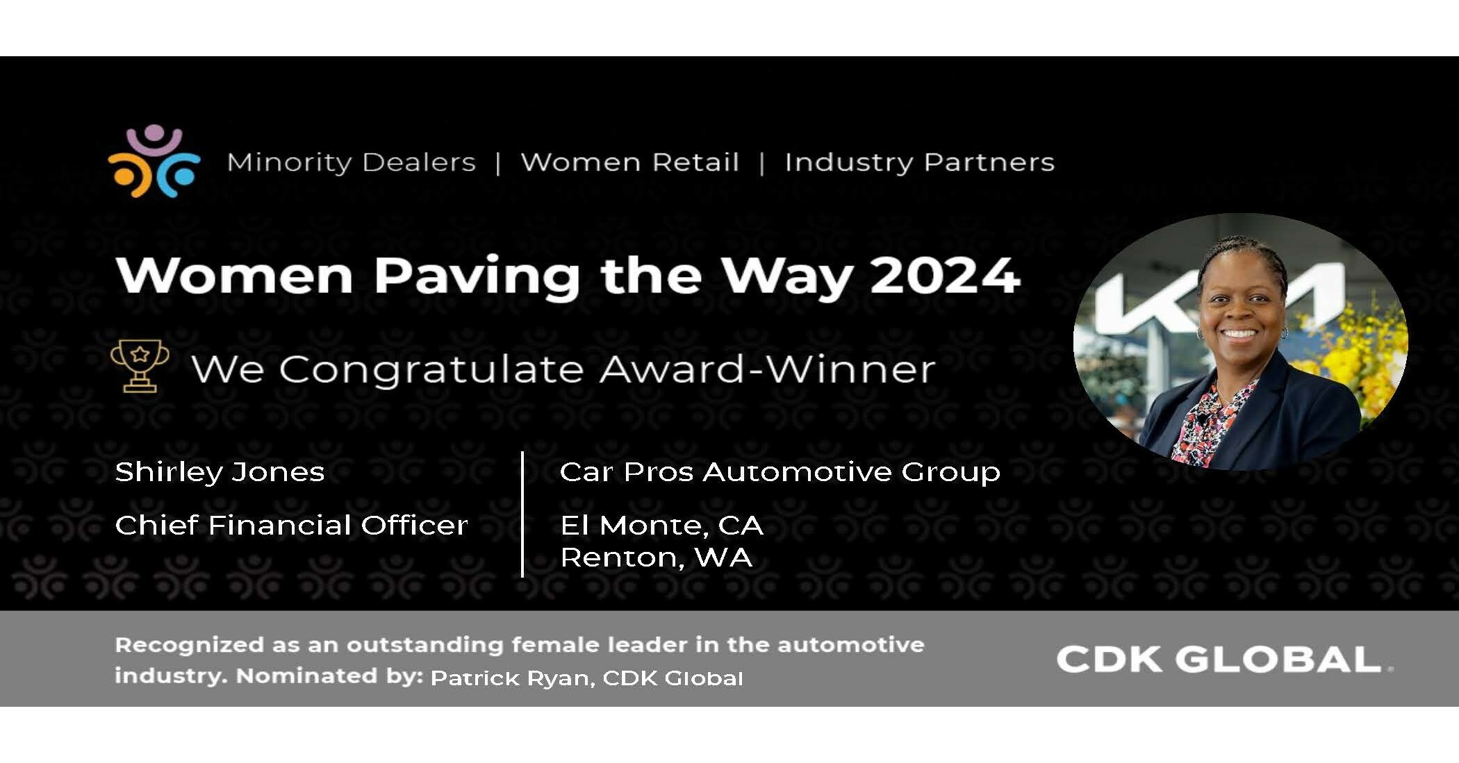 Car Pros' Shirley Jones Recognized with "Women Paving the Way" Award