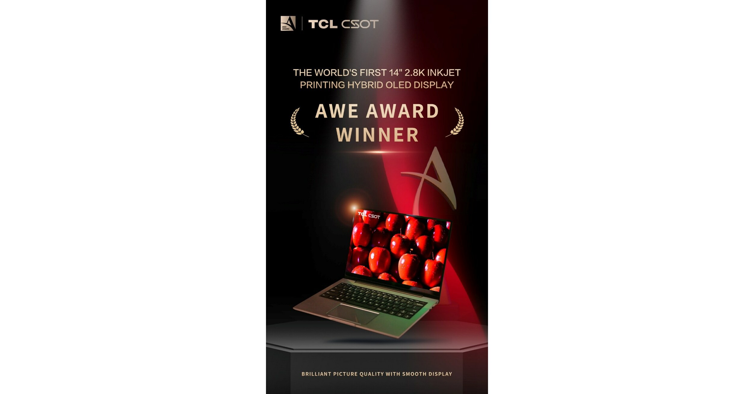 TCL CSOT's World's First 14" 2.8K Inkjet Printing Hybrid OLED Display Wins AWE Award