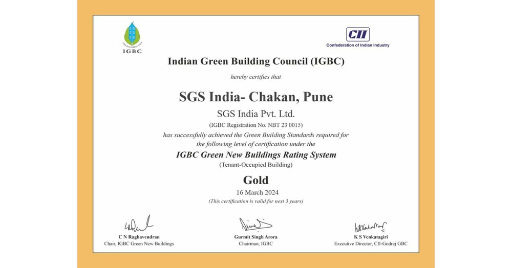 SGS AWARDED GOLD RATING BY INDIAN GREEN BUILDING COUNCIL FOR ITS ...