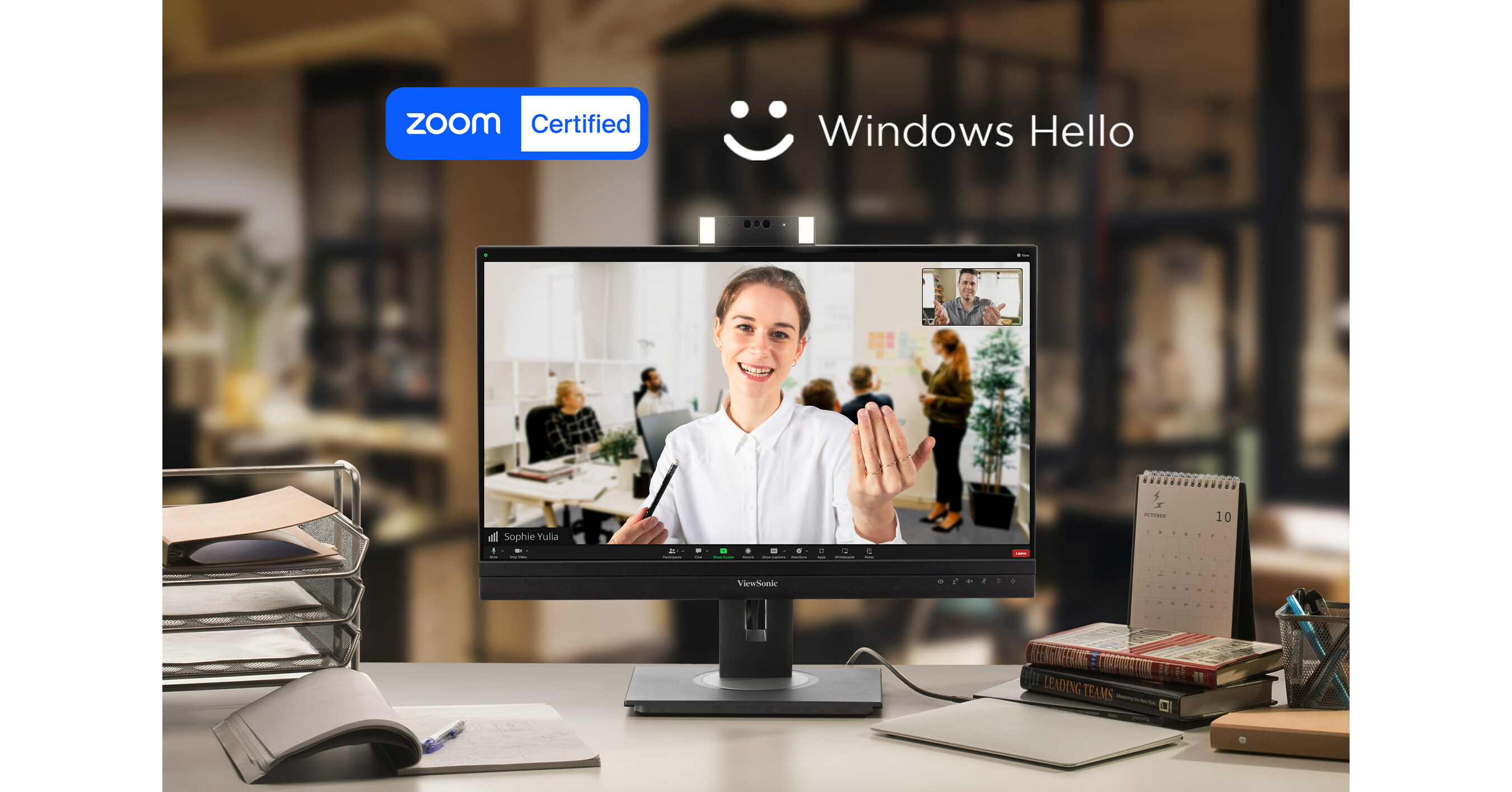 Cámara web emergente certificada por Zoom y Windows Hello y base USB-C ...
