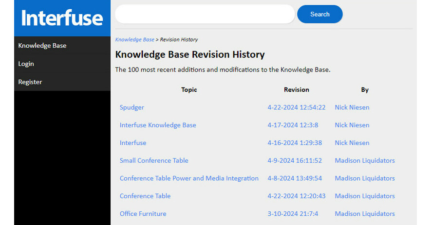 Interfuse Adds Revision History to its online Knowledge Base