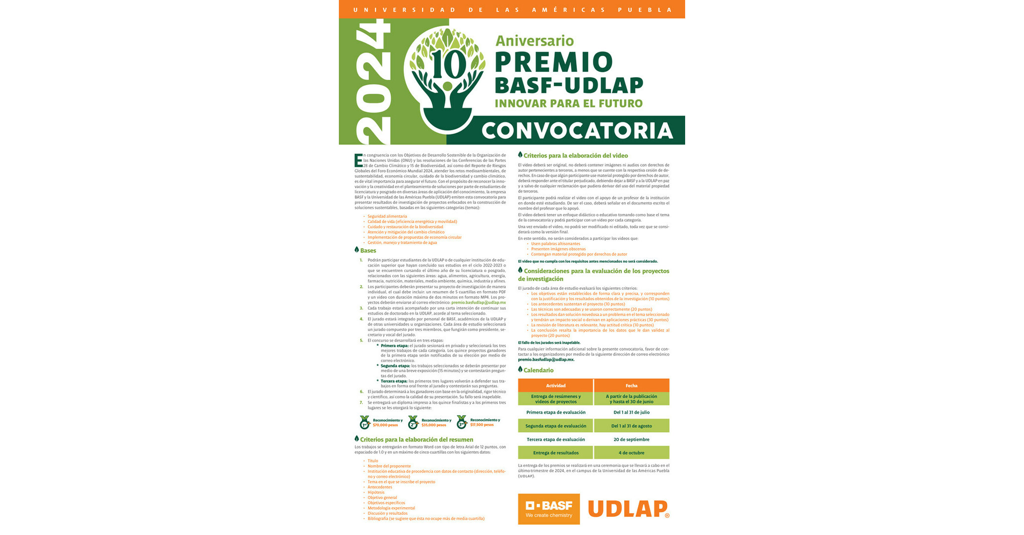 BASF y la UDLAP presentan la décima edición del Premio "Innovar para el Futuro"