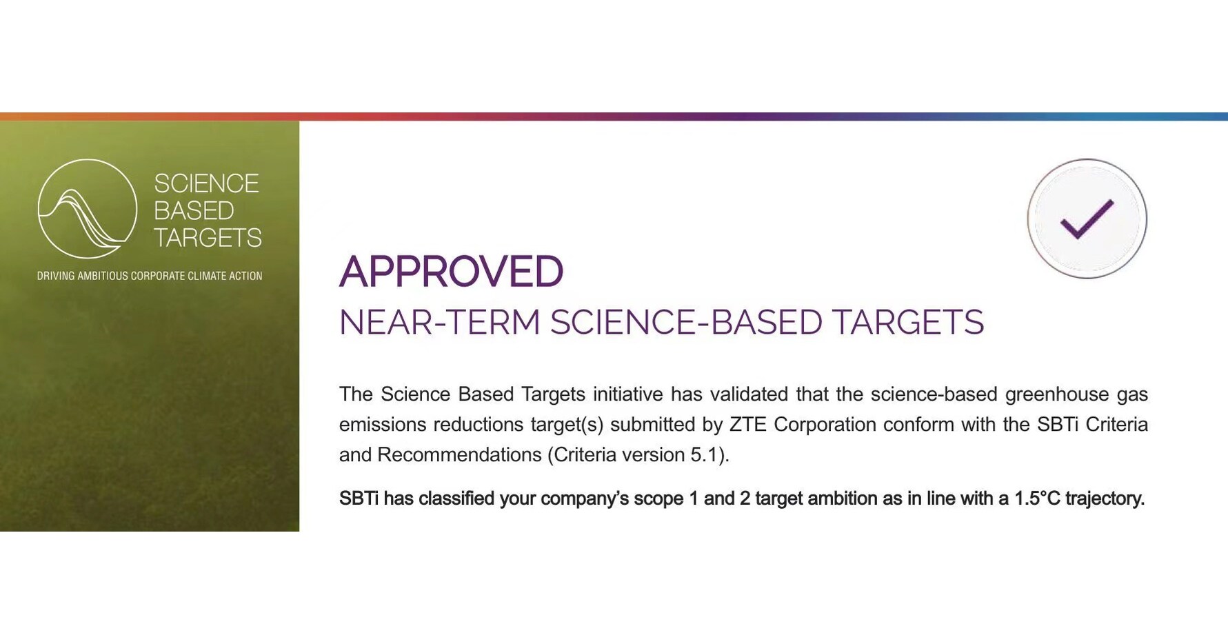 ZTE's science-based targets approved by SBTi