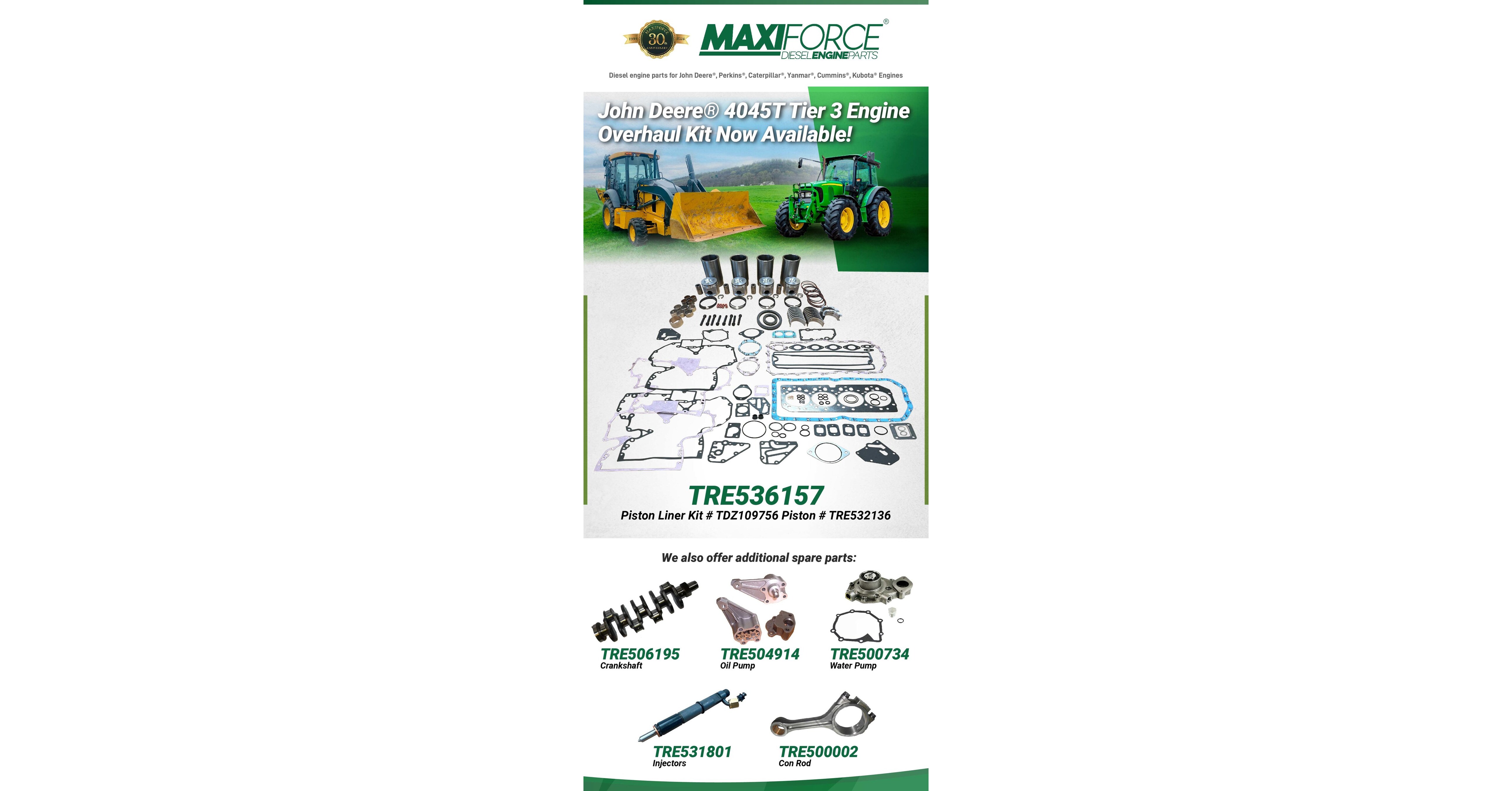 Maxiforce Launches New Overhaul Kits for John Deere® and Cummins® Engines