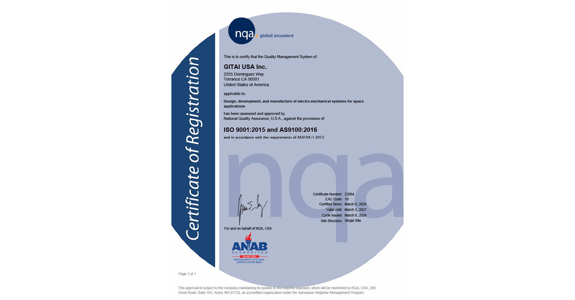 GITAI Achieves AS9100 Certification