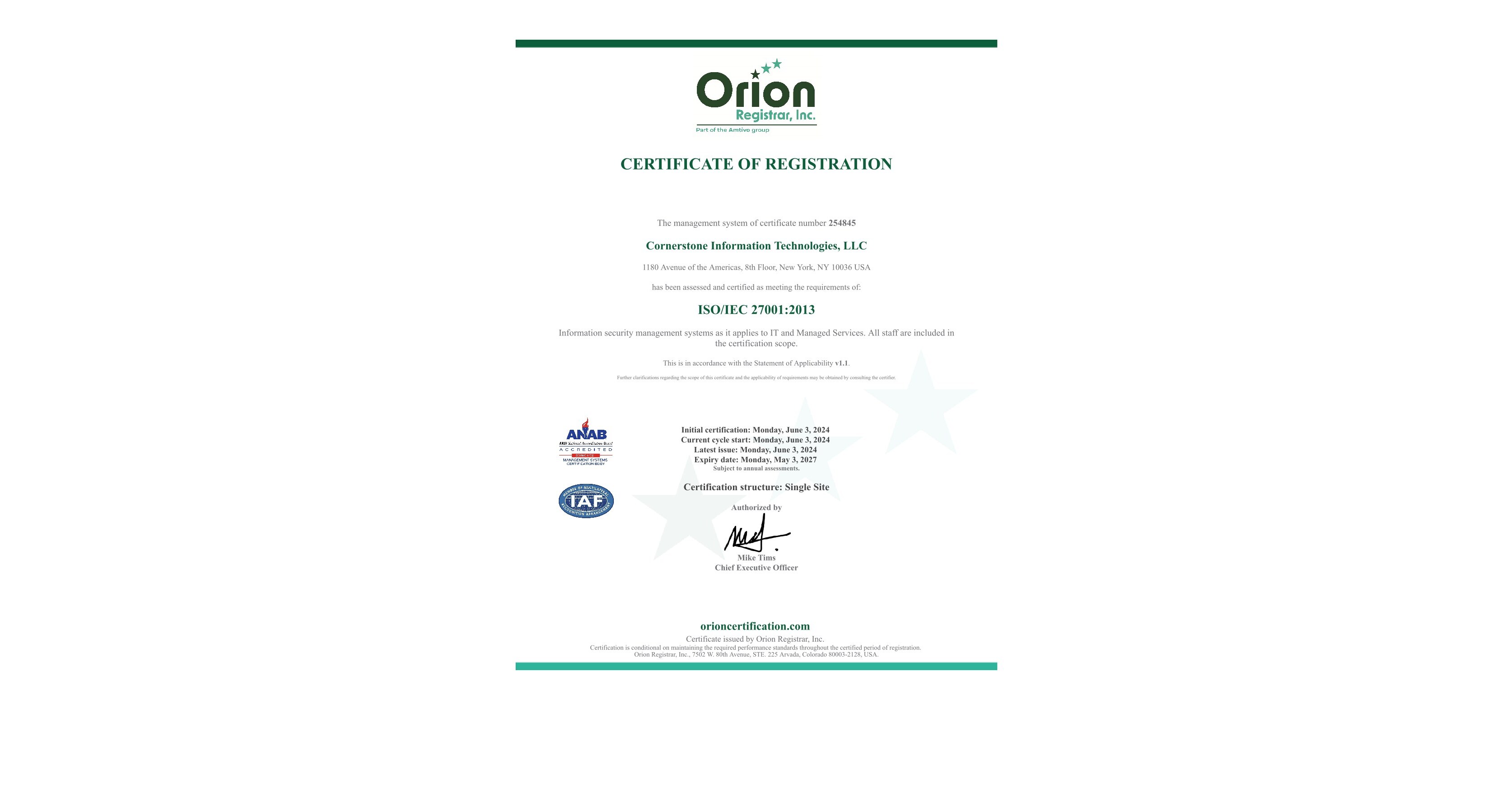 Cornerstone.IT Achieves Comprehensive ISO 27001 Certification, Ensuring ...