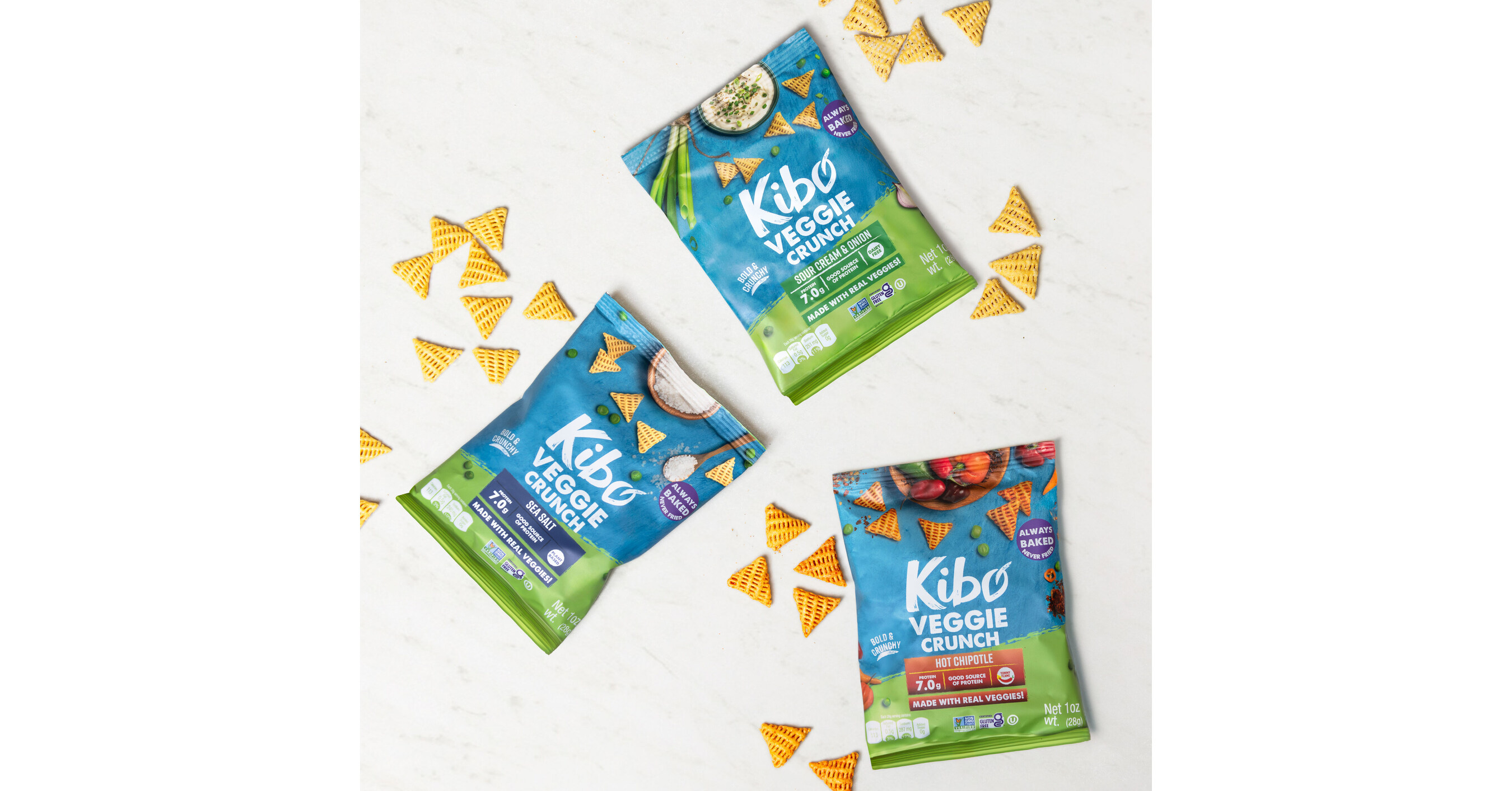 KIBO FOODS® introduces new veggie crunch chips powered by green peas