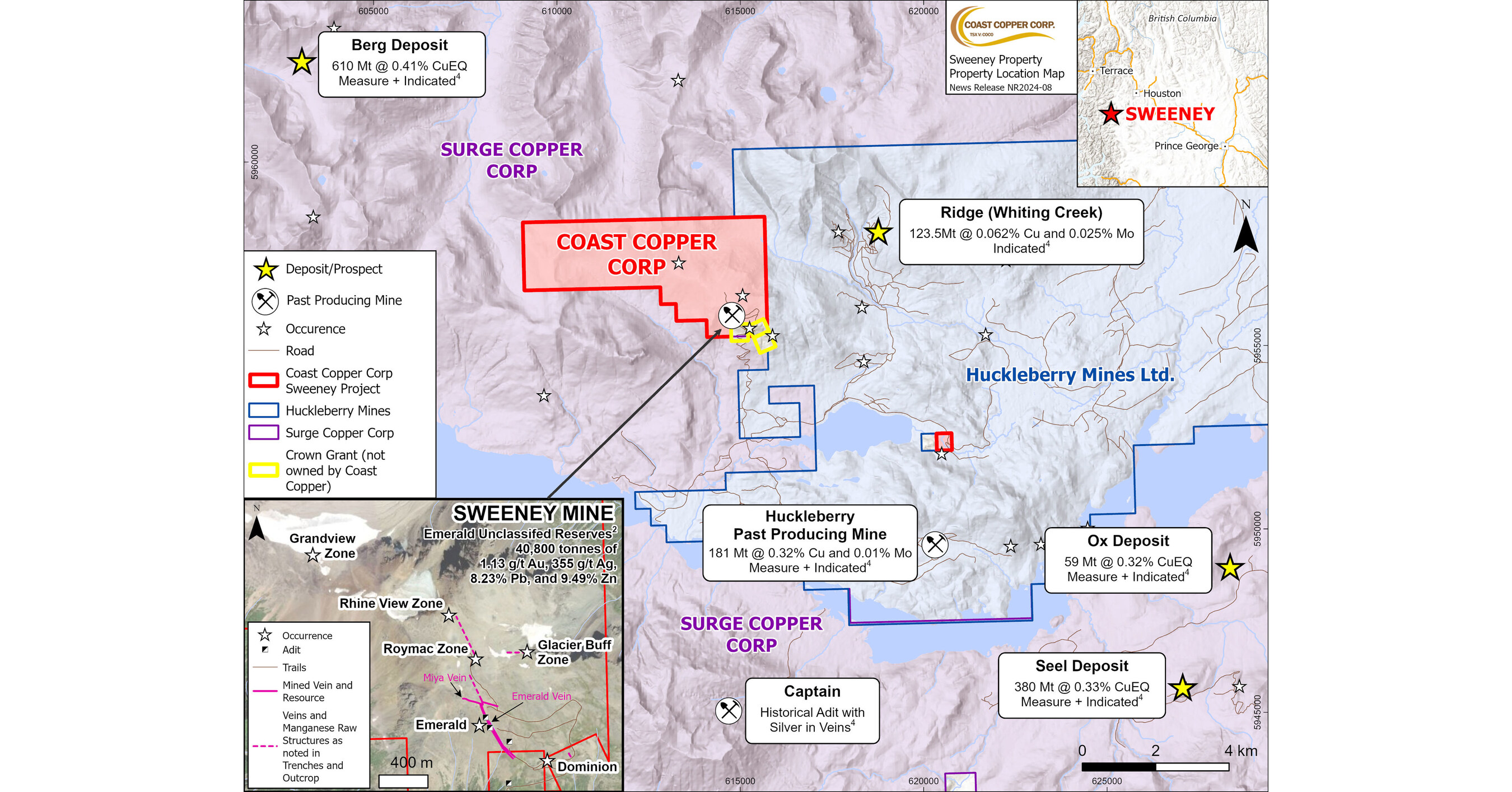 Coast Copper Acquires the Sweeney Property in the Huckleberry Camp