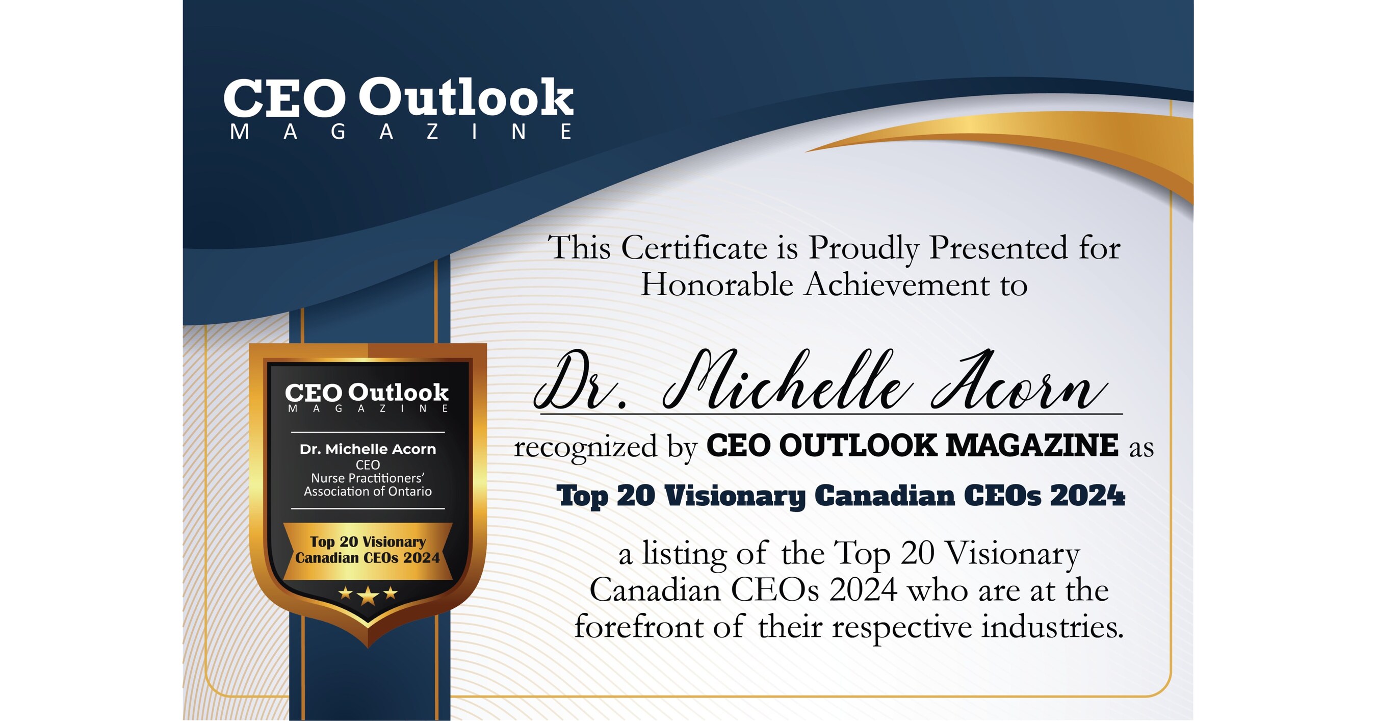 CEO of NPAO, Dr. Michelle Acorn Named in the Top 20 Visionary Canadian ...