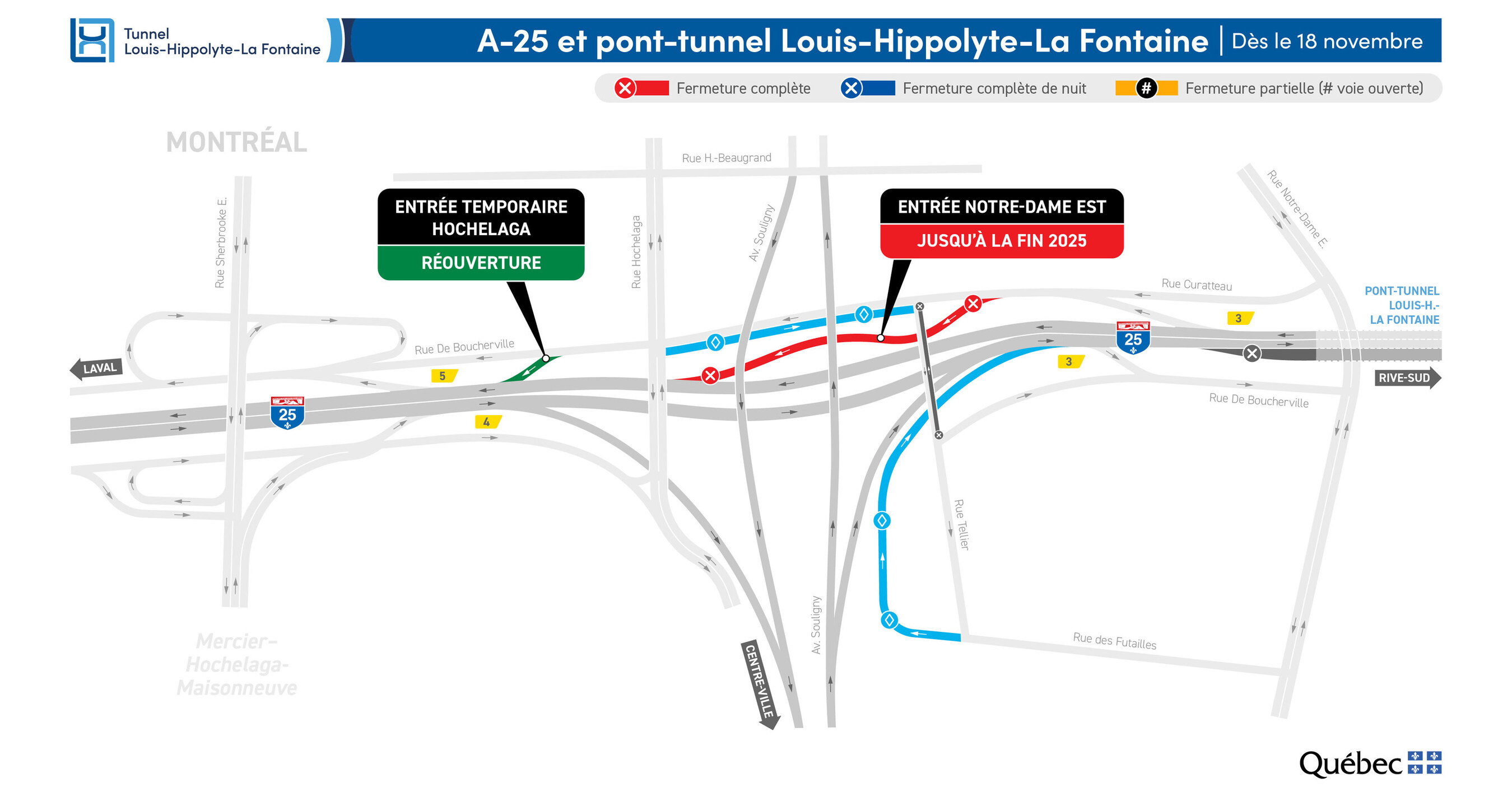 Réfection majeure du tunnel Louis-Hippolyte-La Fontaine - Fermeture ...