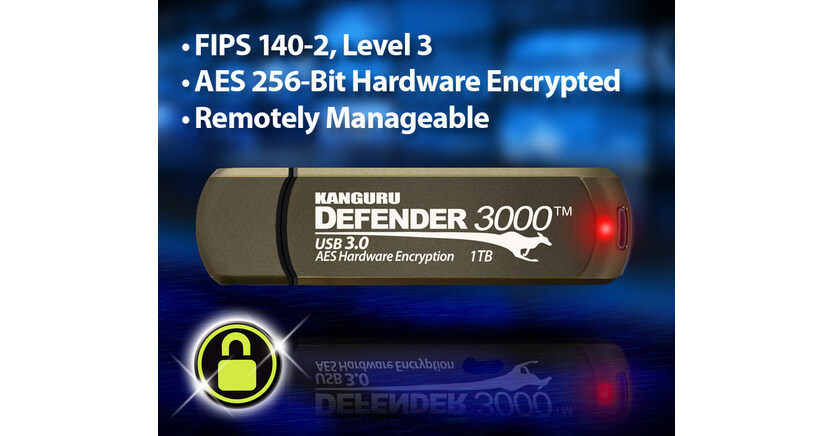 Remotely Manageable, Kanguru Defender 3000 Encrypted Flash Drive ...
