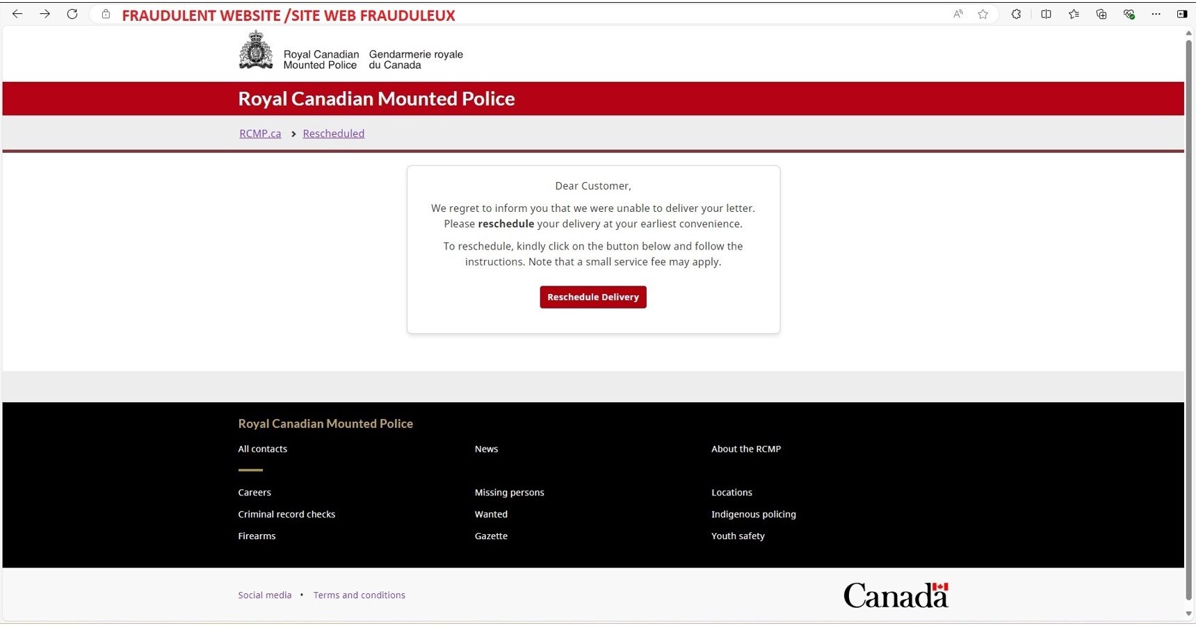 Warning: Phishing Scam Impersonating the RCMP