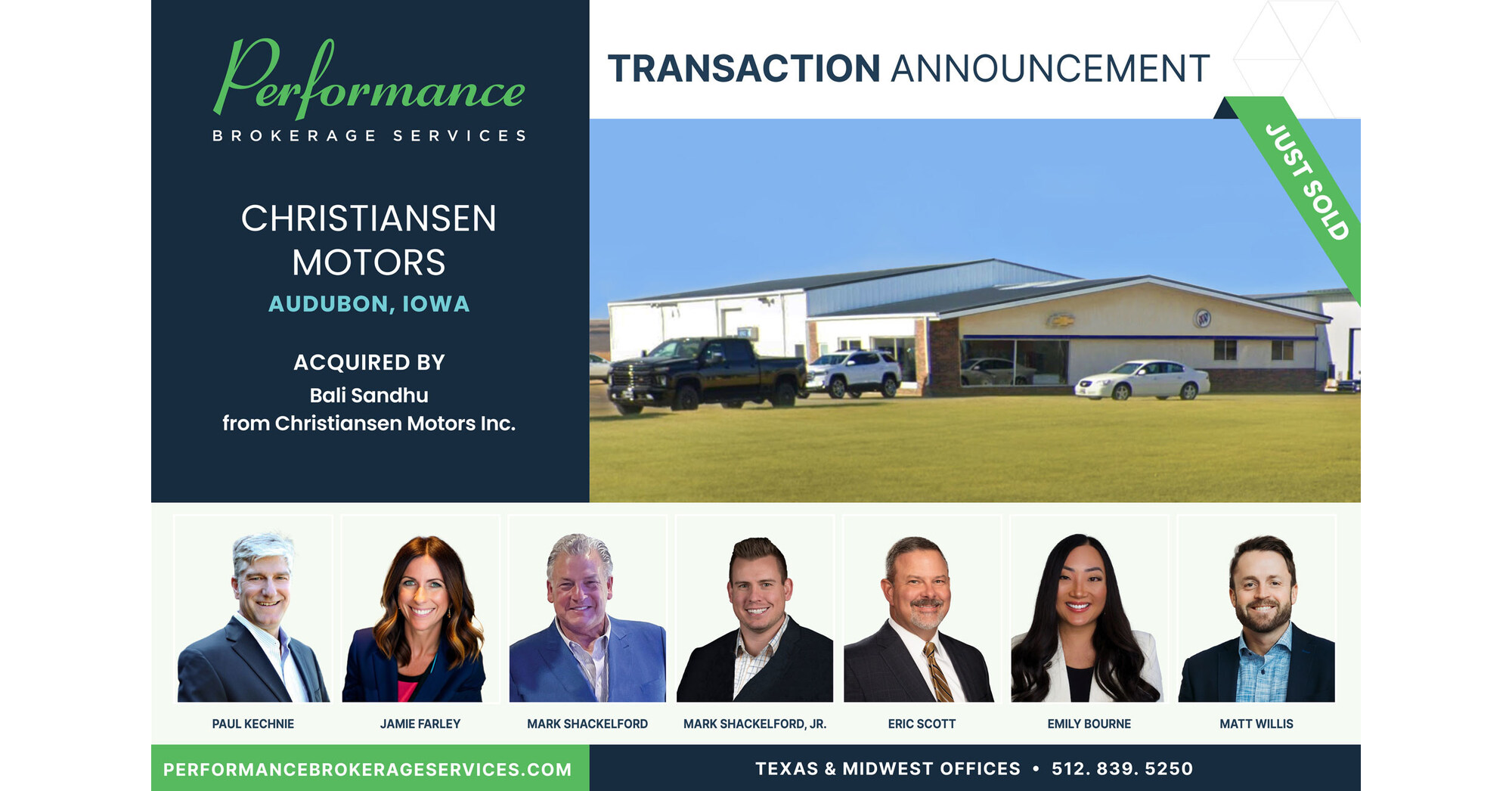 Performance Brokerage Services Advises on the Sale of Christiansen Motors in Audubon, Iowa