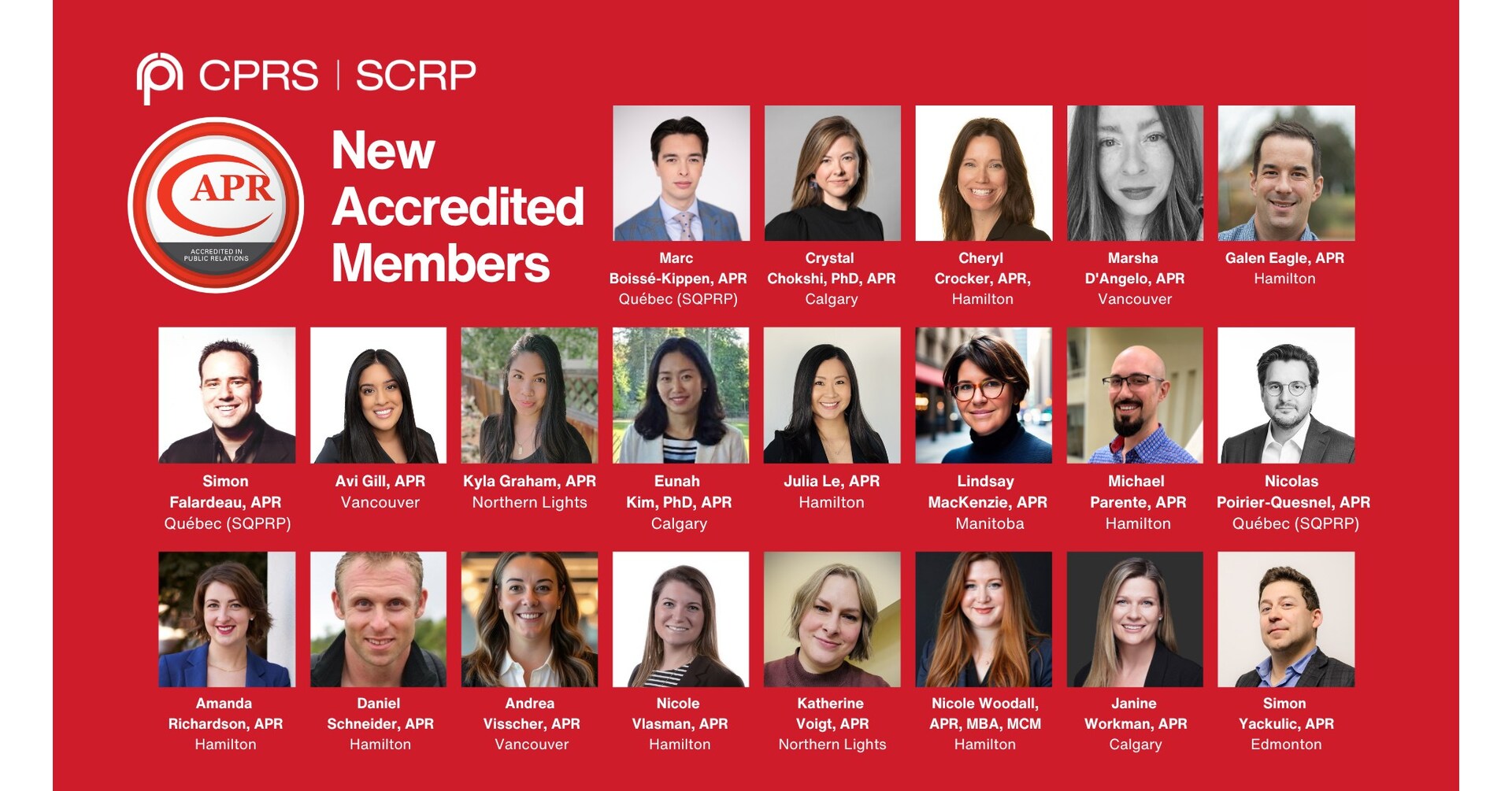 The Canadian Public Relations Society announces 21 new Accredited Members