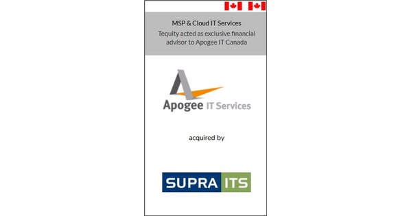 Tequity's Advises MSP Firm, Apogee IT Services, on Acquisition by Supra ITS