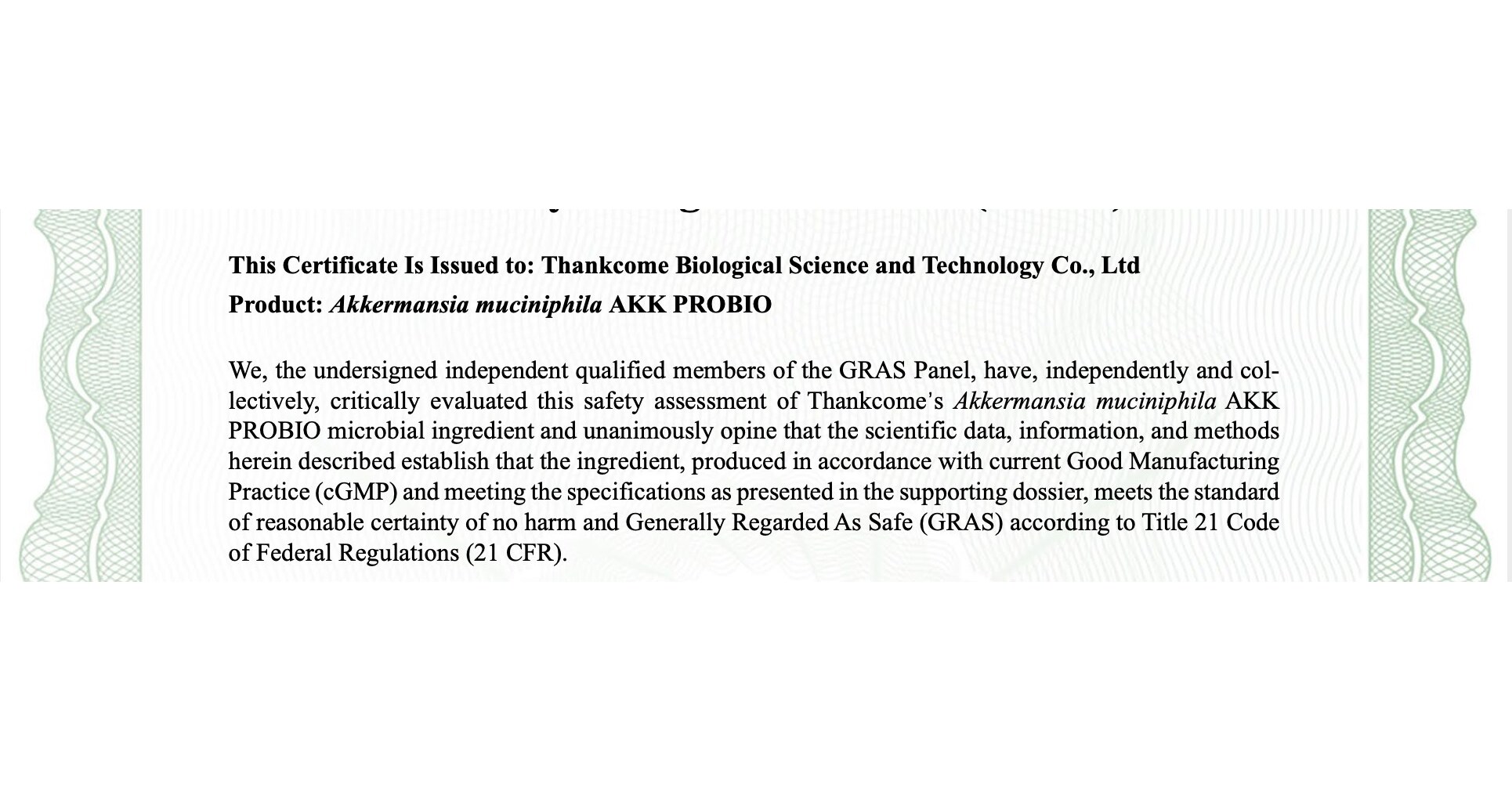 Thankcome's AKK PROBIO Achieves First Global Dual GRAS Certification ...