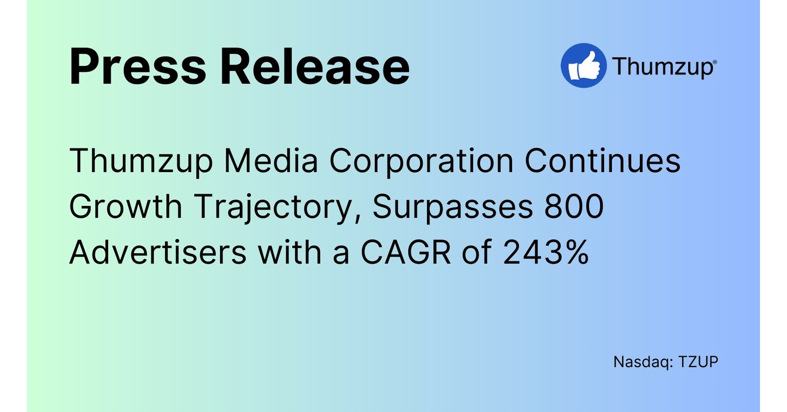 Thumzup Media Corporation Continues Growth Trajectory, Surpasses 800 ...