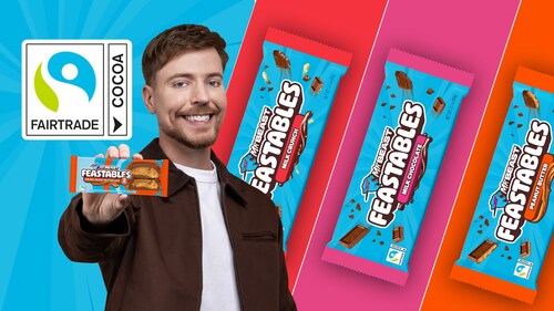 100% of cocoa in Feastables' chocolate is Fairtrade certified