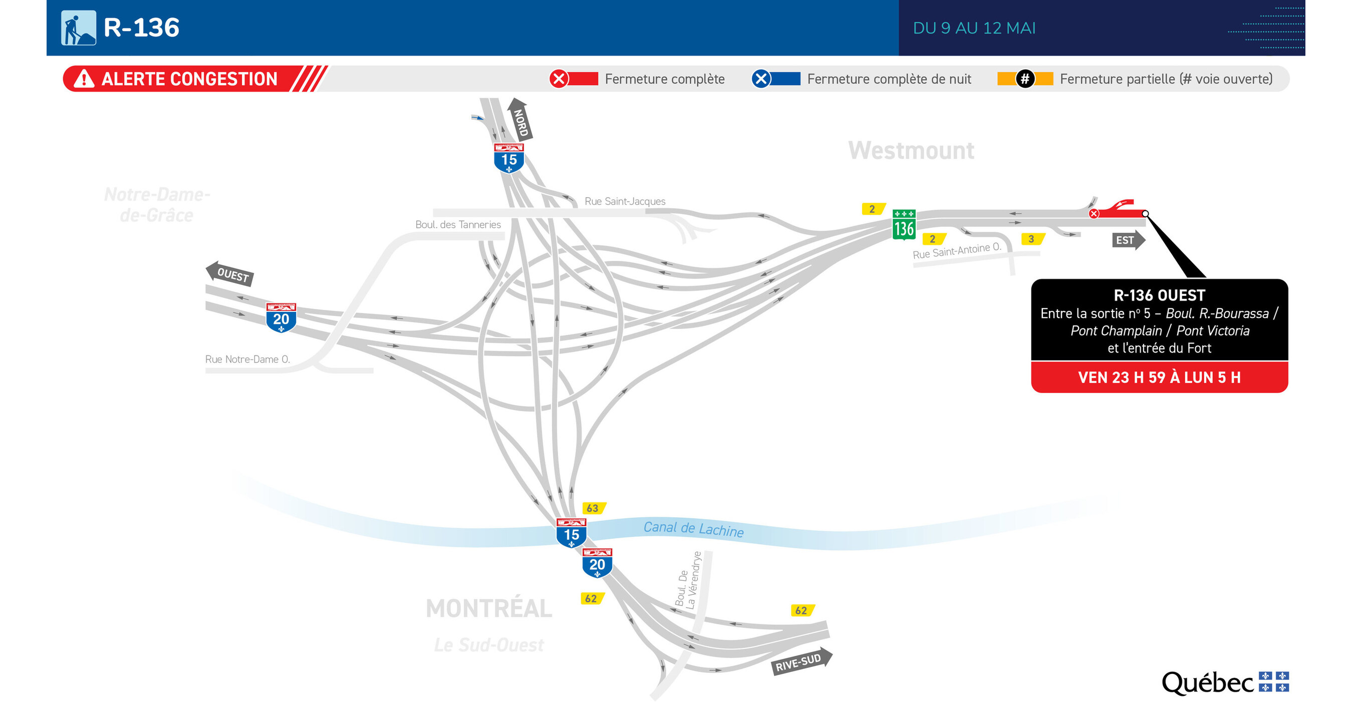 Fermeture de la route 136 en direction ouest au cours de la fin de ...