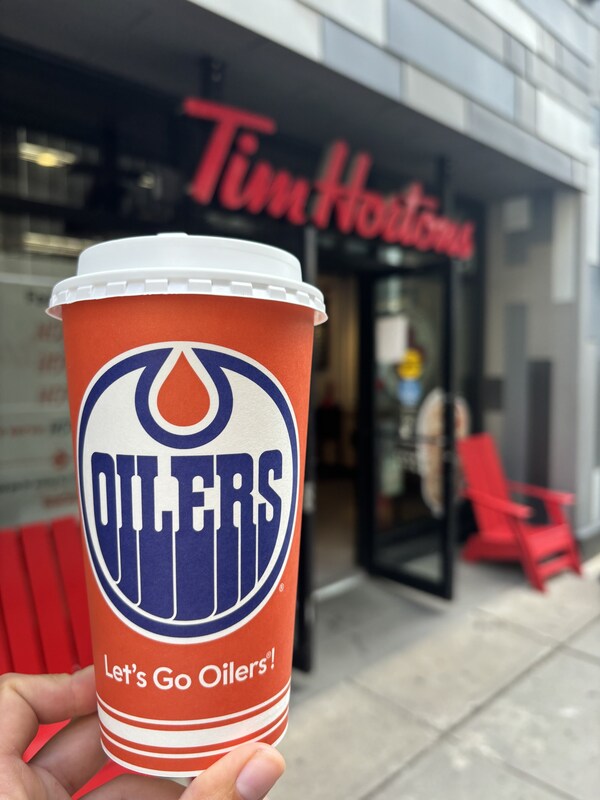 Tim Hortons cheers on the Edmonton Oilers during the 2025 Stanley Cup ...