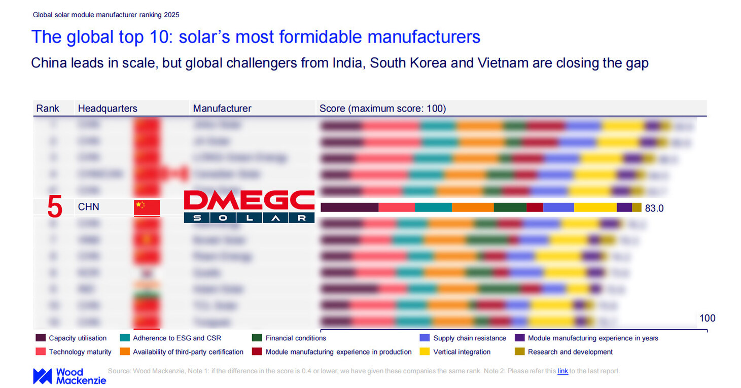 DMEGC Solar Rises to 5th Globally in 2025 Solar Module Manufacturer Ranking