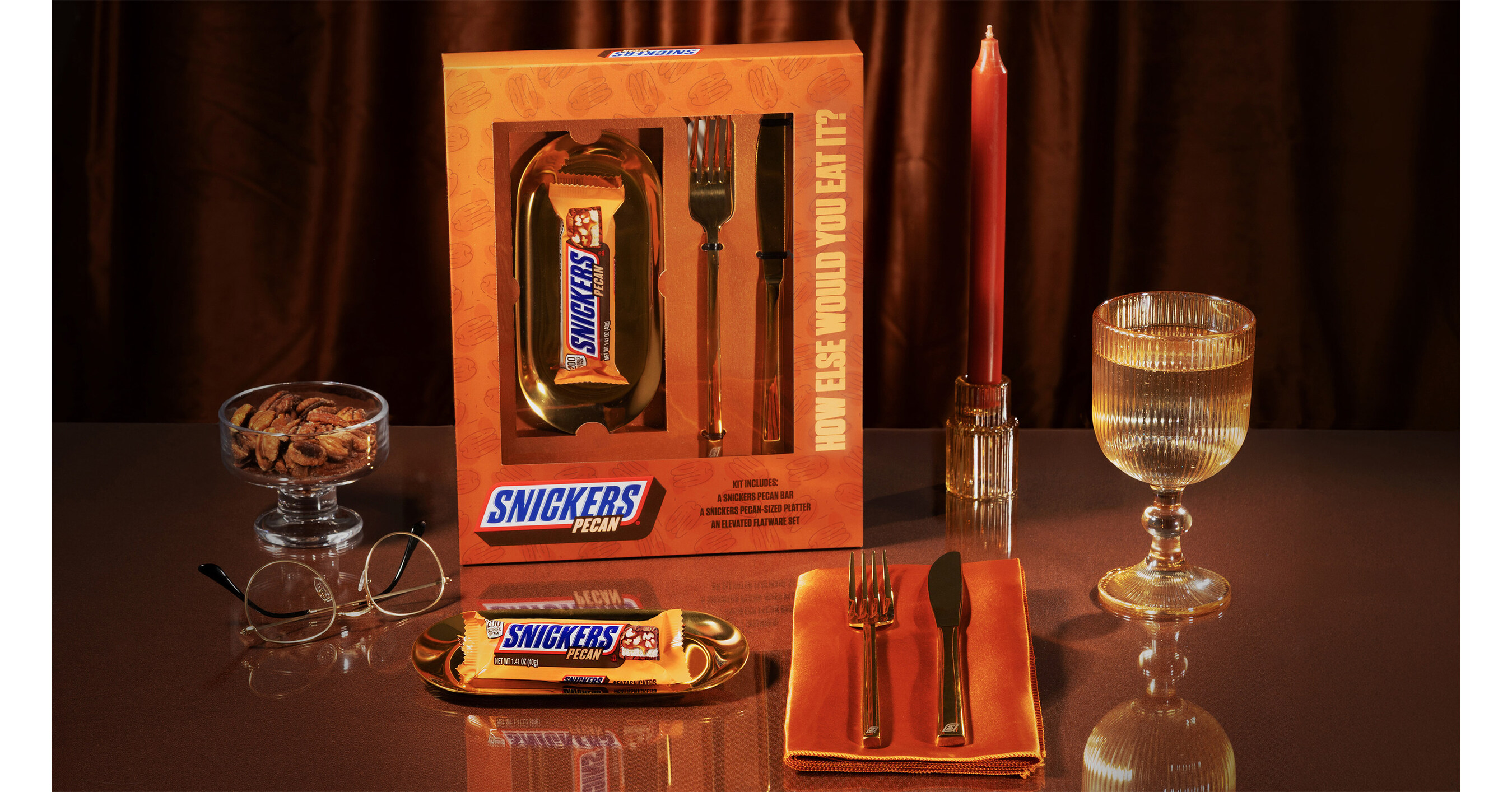 MARS JUST UPGRADED YOUR 'LITTLE TREAT' EXPERIENCE WITH THE SNICKERS® PECAN FLATWARE-WORTHY SET