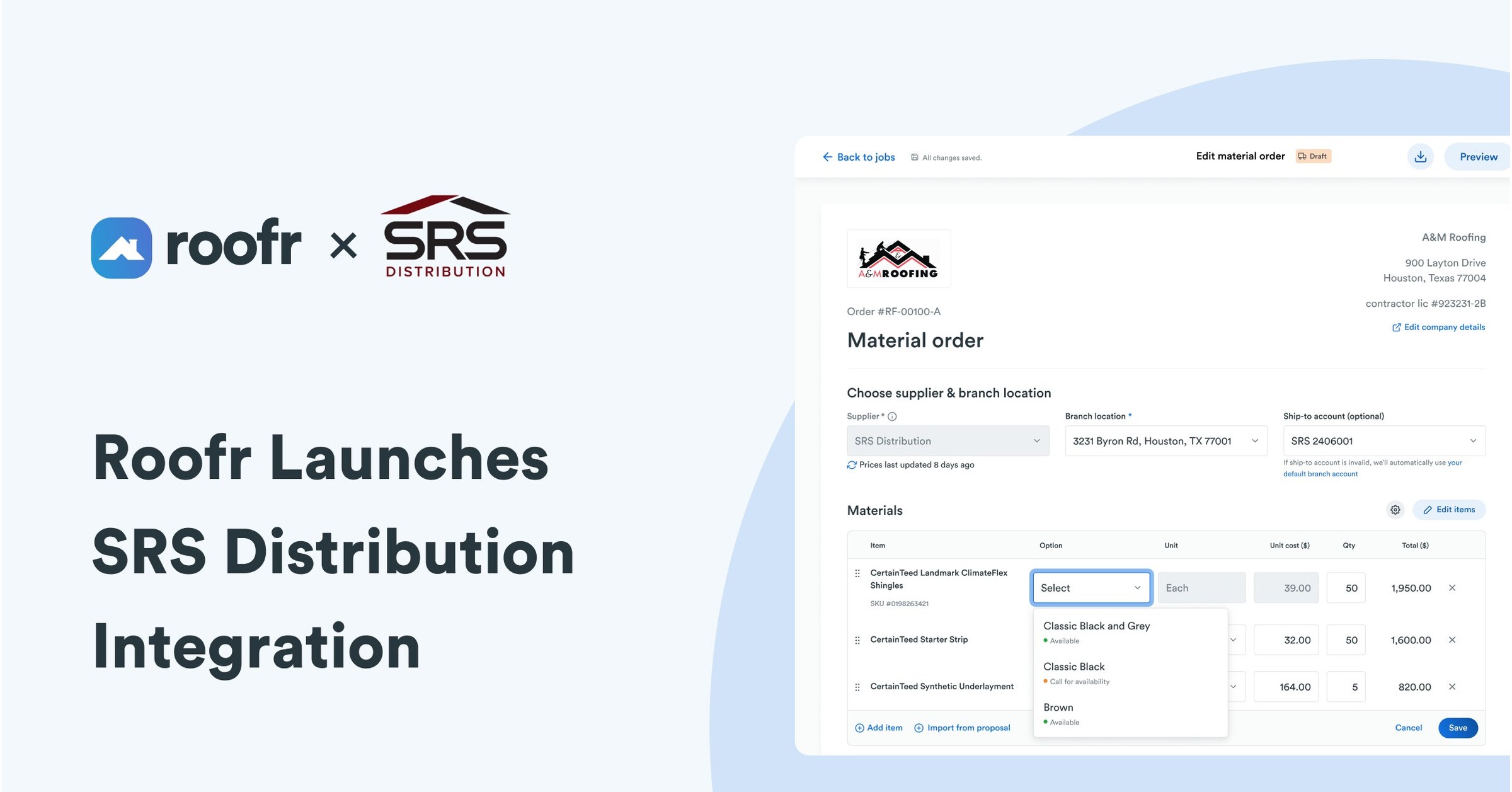 Roofr and SRS Distribution Partner to Streamline Material Ordering with ...