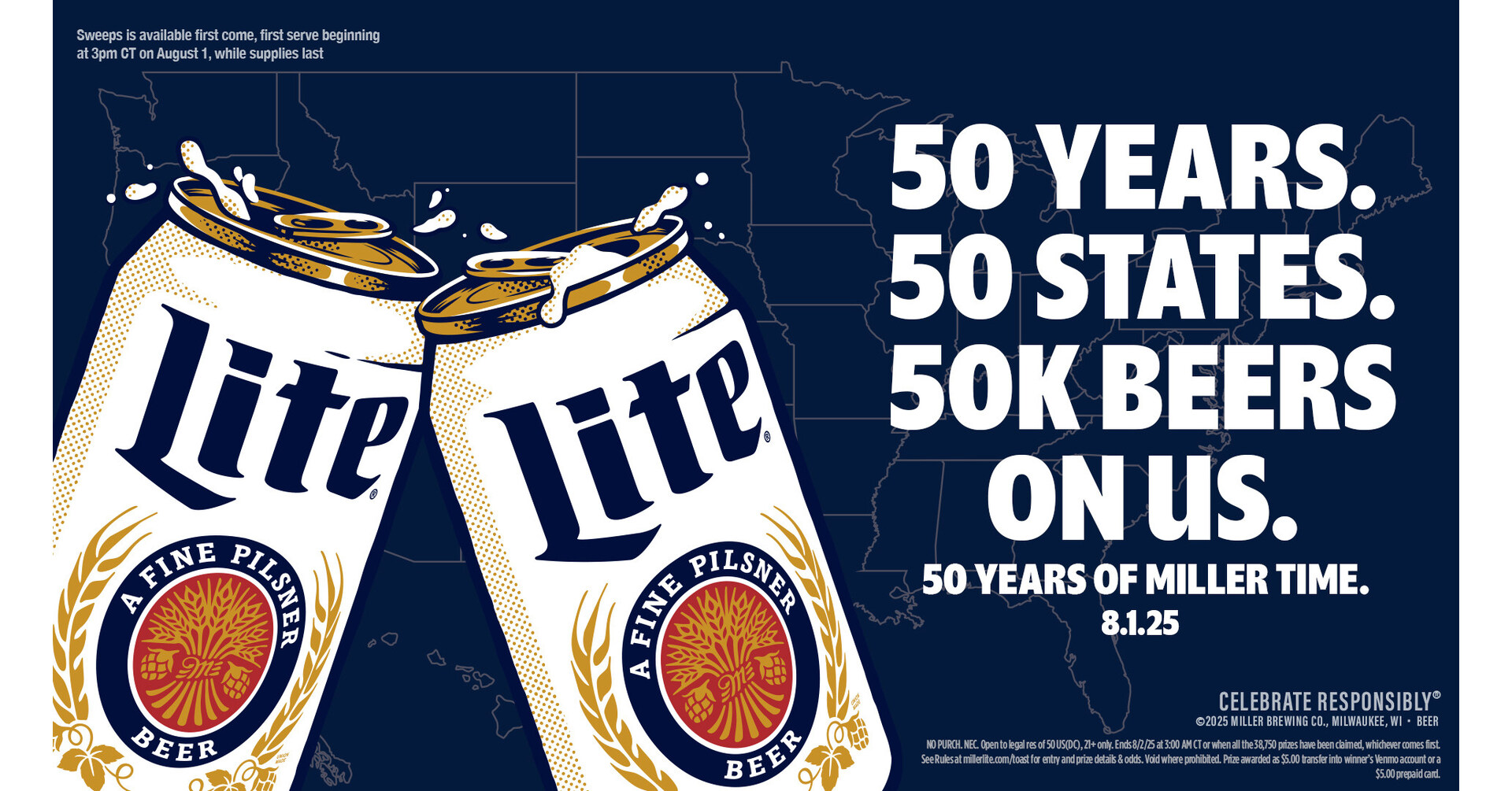 MILLER LITE CELEBRATES 50 YEARS WITH 50K BEERS AND A COAST-TO-COAST TOAST