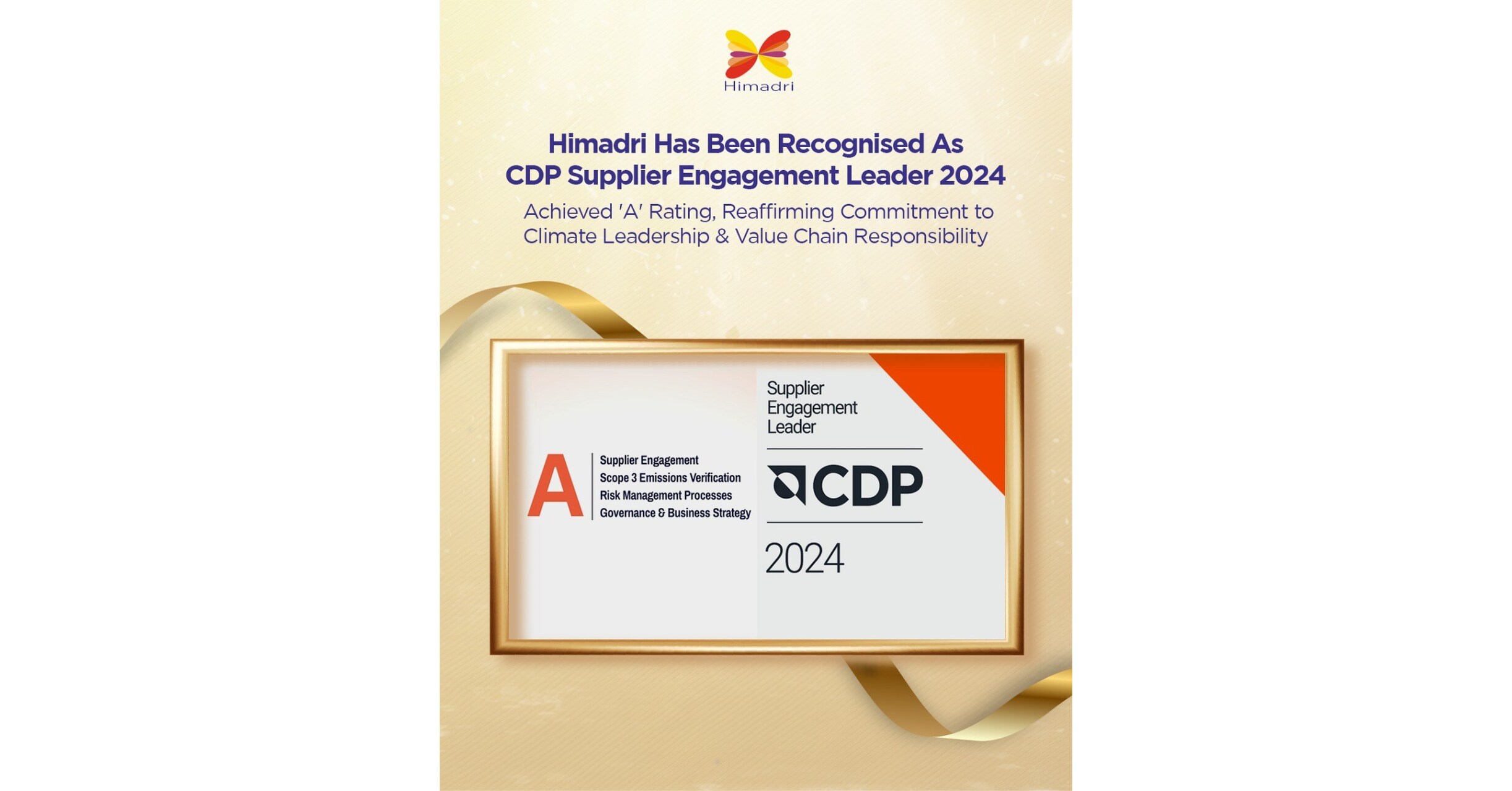 Himadri Recognised as CDP Supplier Engagement Leader 2024, Achieves 'A ...