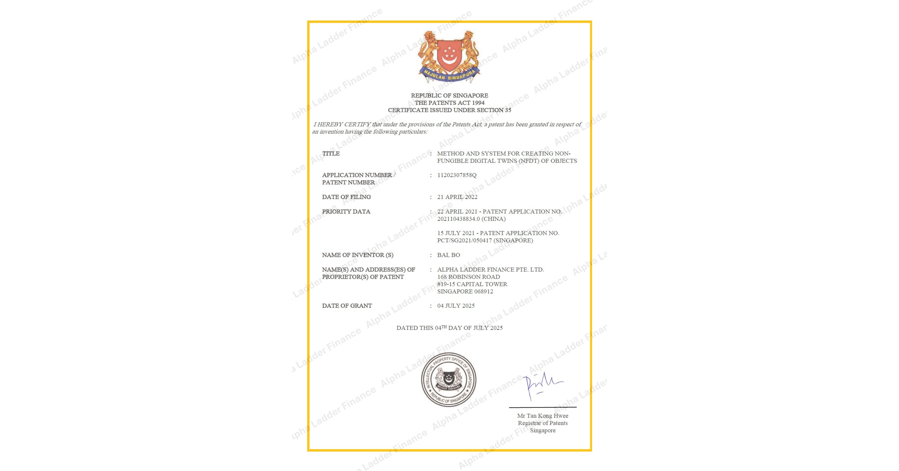 Alpha Ladder Finance Secures Foundational Patent for Real-World Assets ...