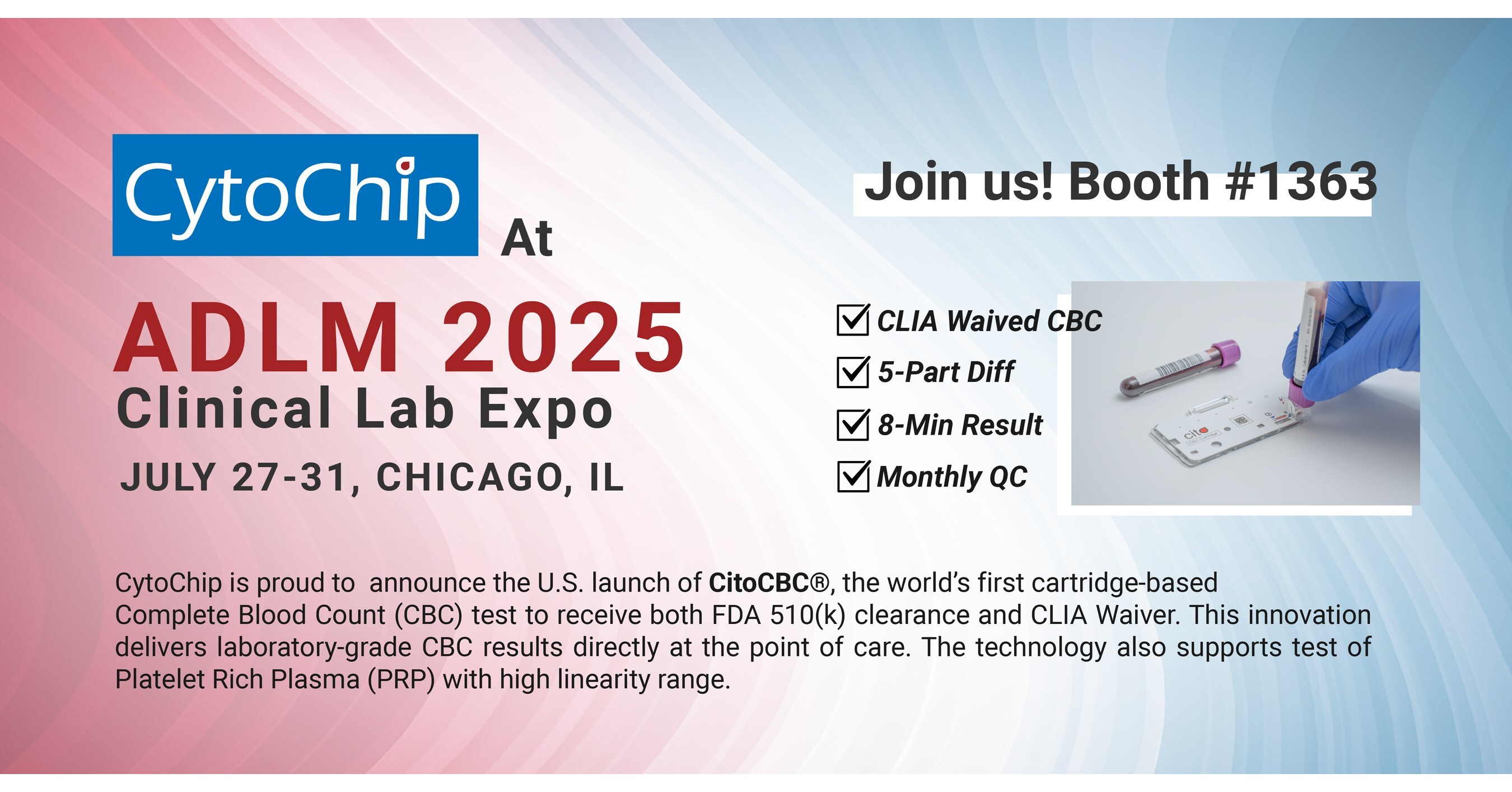 CytoChip Showcases CLIA-Waived CitoCBC® and Debuts New CitoPRP at ADLM 2025