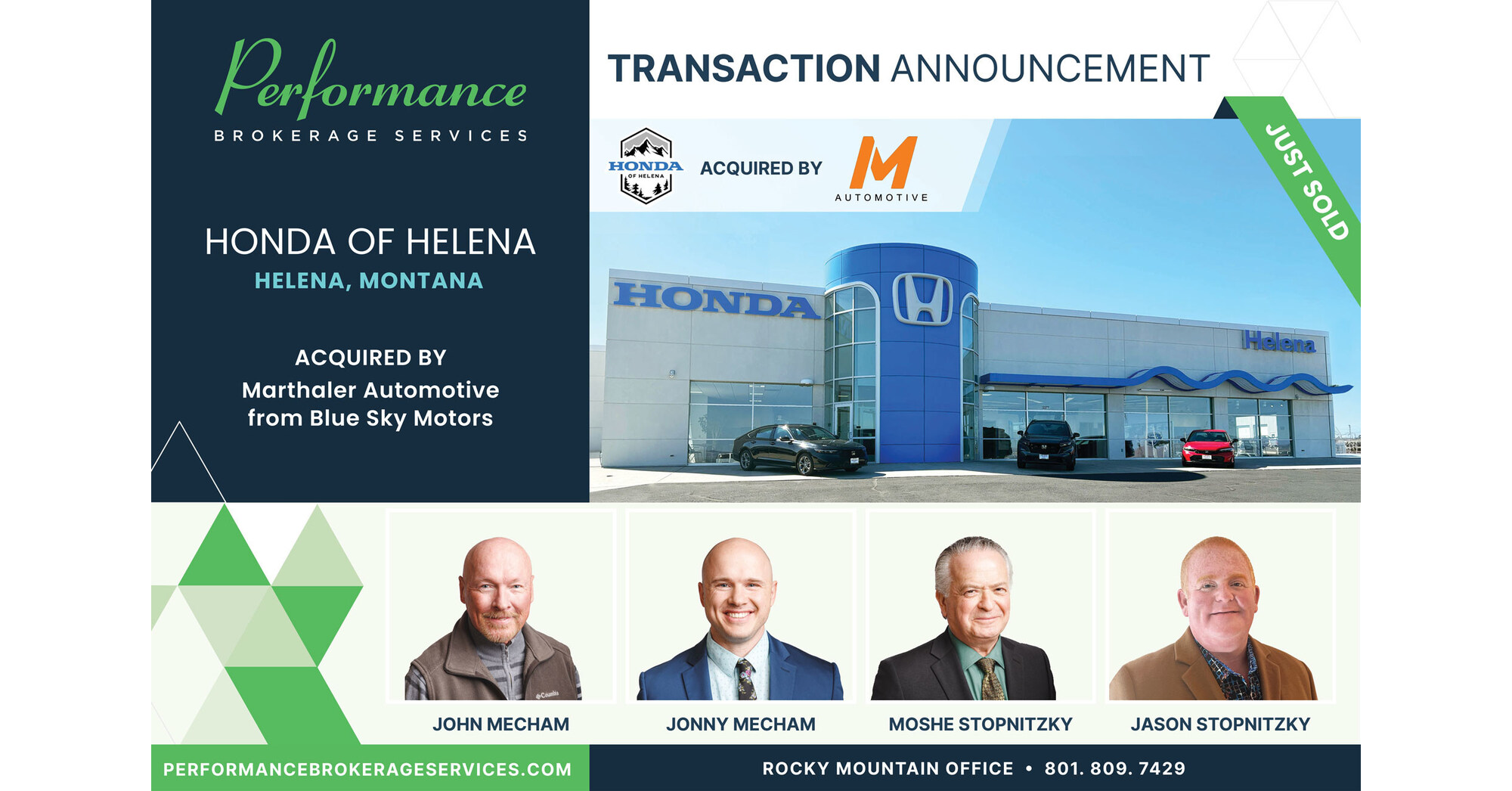 Performance Brokerage Services Advises on the Sale of Honda of Helena in Montana to Marthaler ...