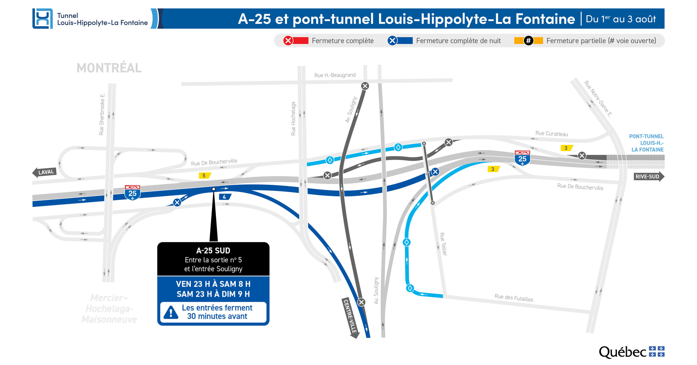 Réfection majeure du tunnel Louis-Hippolyte-La Fontaine - Fermetures de ...