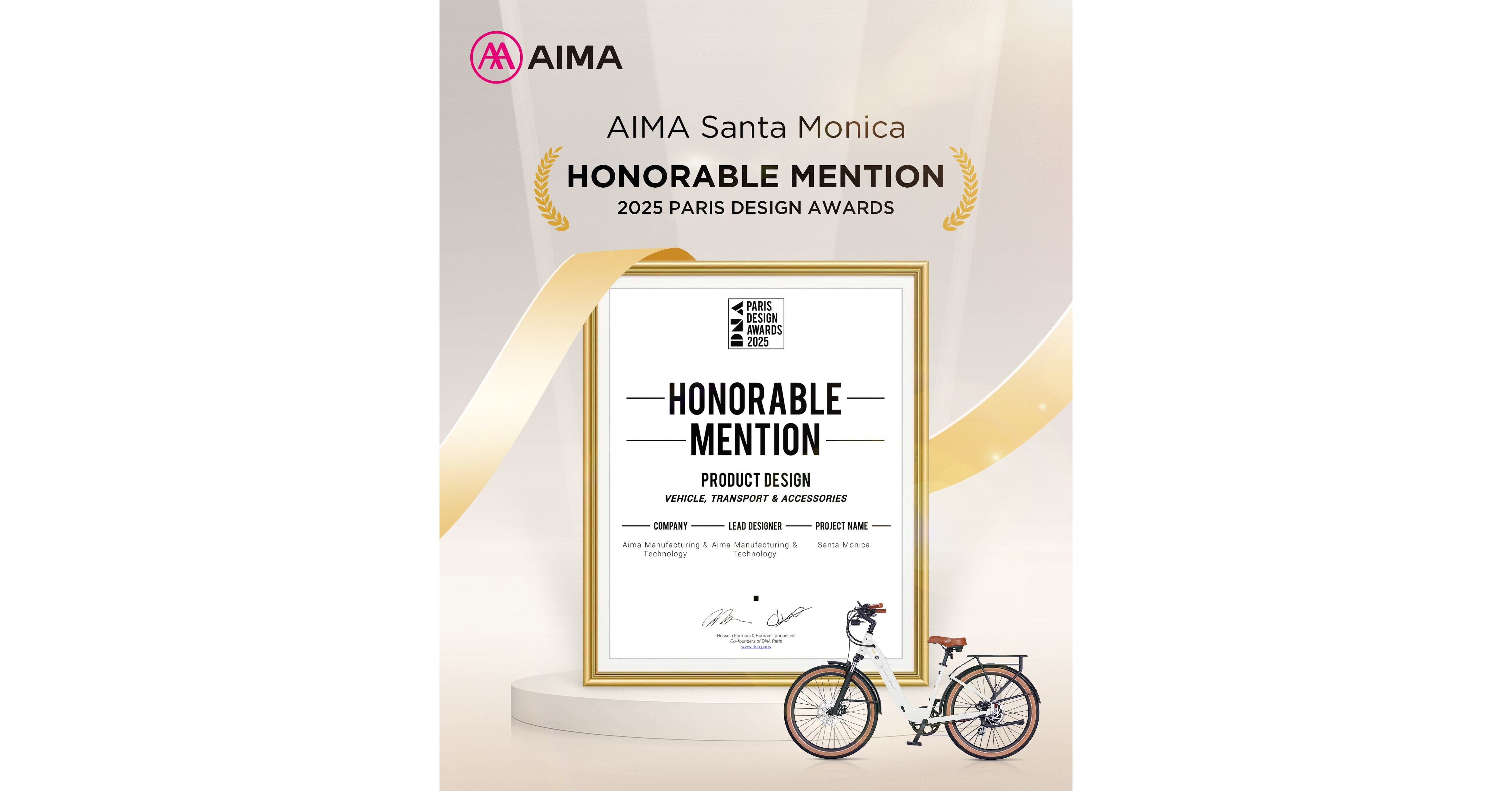Winning the 2025 Paris DNA Design Award, AIMA's Santa Monica Electric ...