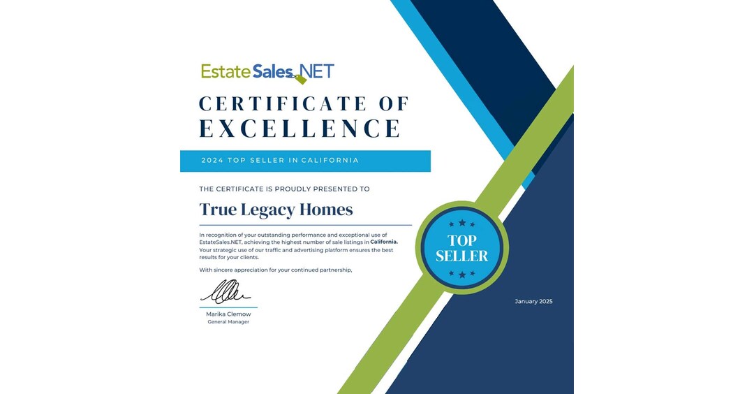 True Legacy Homes Named 2024 Top Estate Sale Seller in California