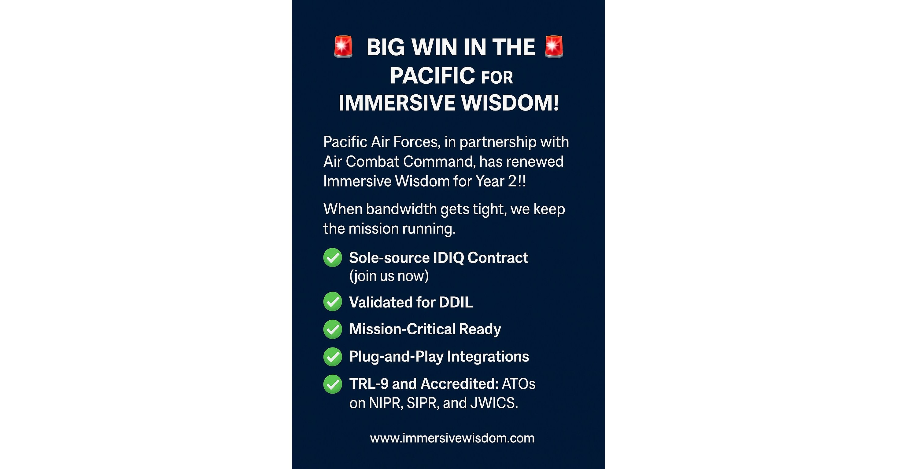 Pacific Air Forces Renews Immersive Wisdom's Ultra-Low Bandwidth ...