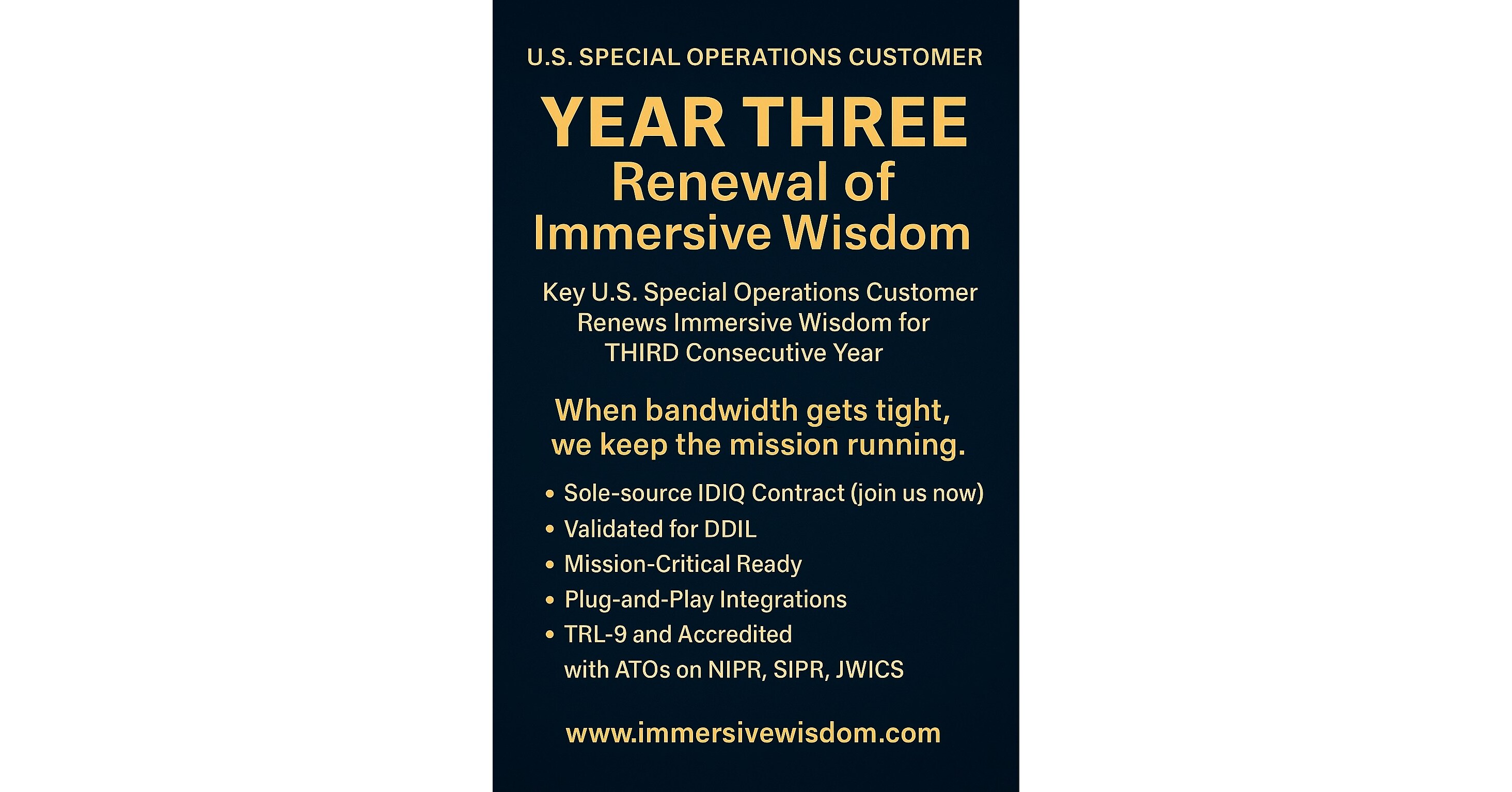 Key U.S. Special Operations Customer renews Immersive Wisdom's Ultra ...