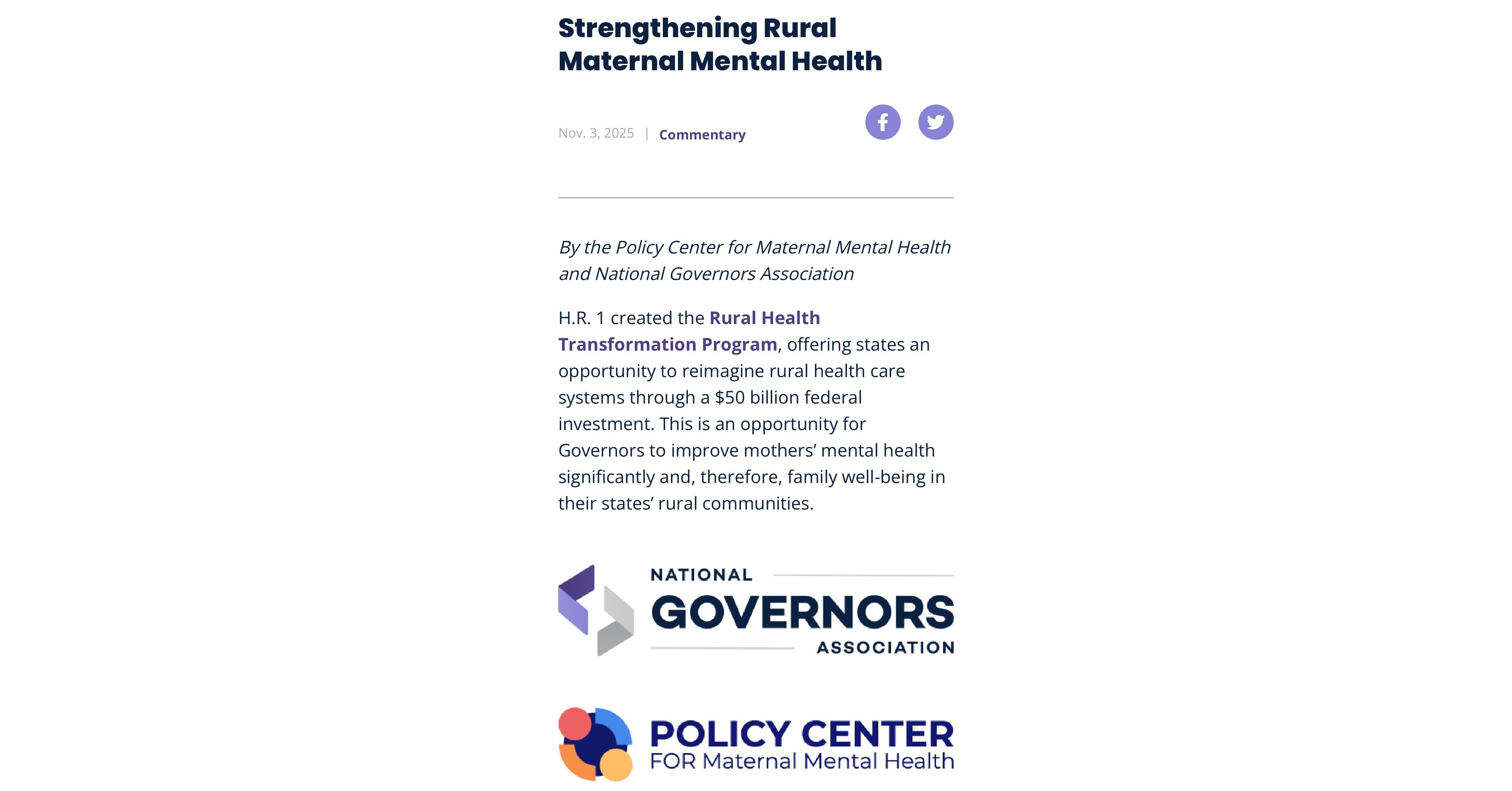 Policy Center for Maternal Mental Health Releases Guidance to Governors ...