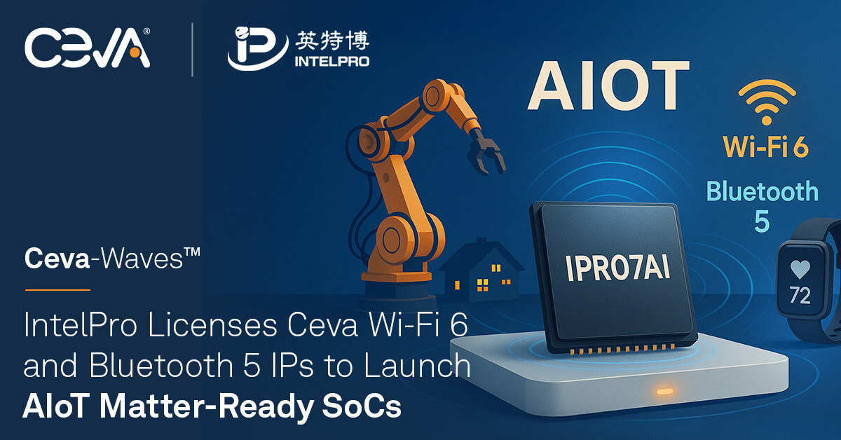 IntelPro Licenses Ceva Wi-Fi 6 and Bluetooth 5 IPs to Launch AIoT Matter-Ready SoCs