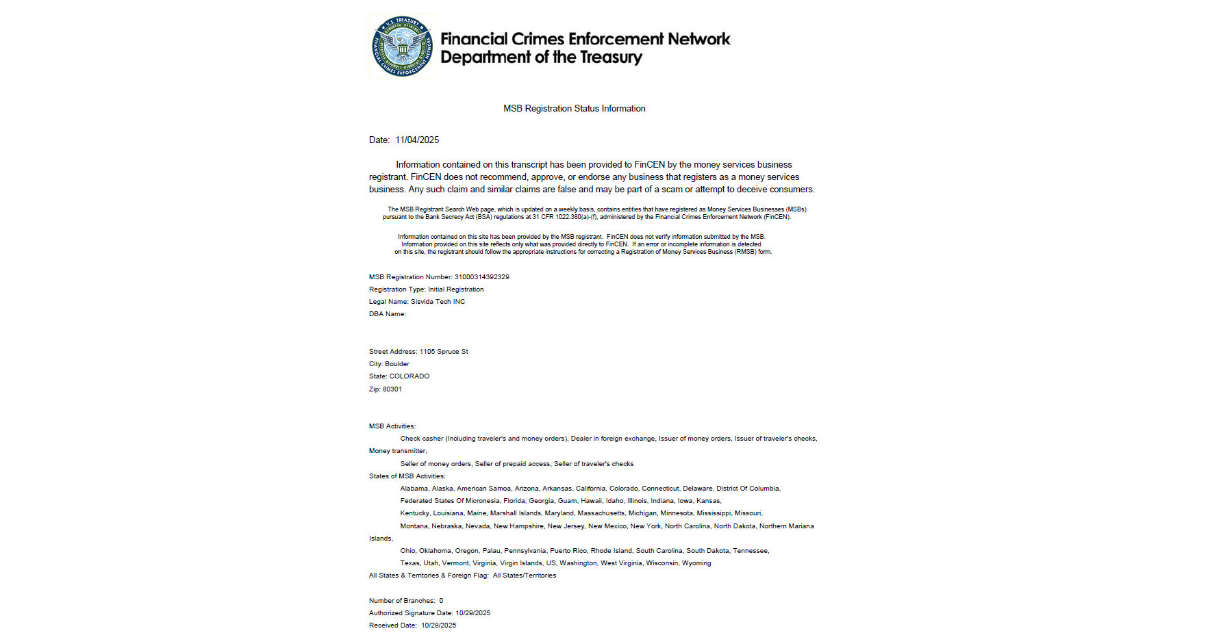 Sisvida Exchange Obtains U.S. MSB License, Advancing Its Global Compliance Strategy