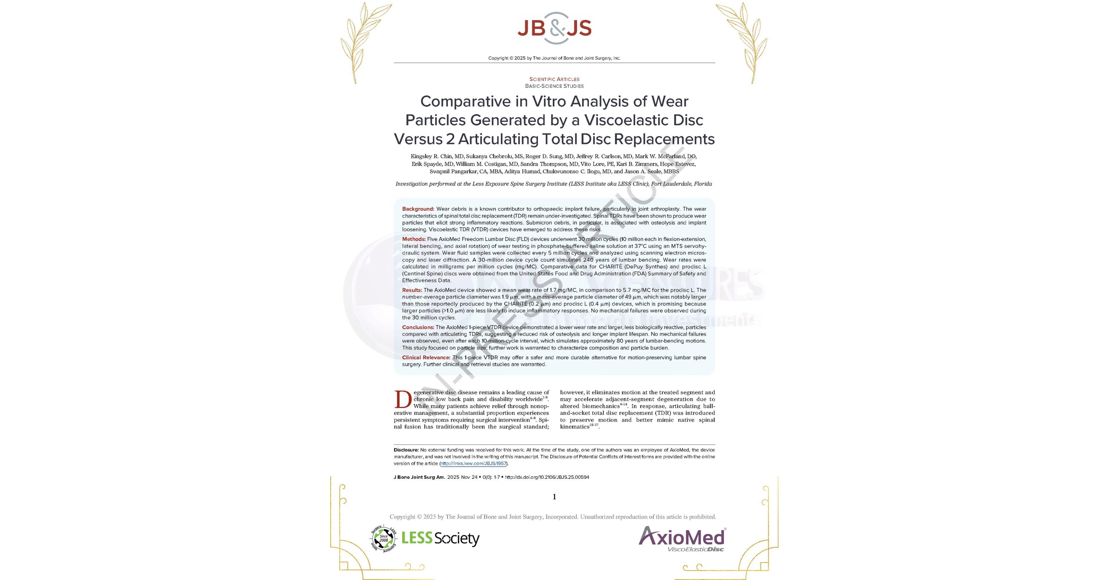 AxioMed Data published in JBJS: Why Viscoelastic Discs Avoid Ball-and ...
