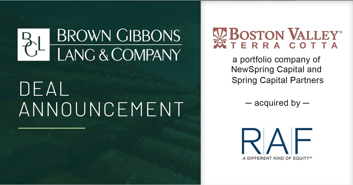 BGL Announces the Sale of Boston Valley Terra Cotta to RAF Equity
