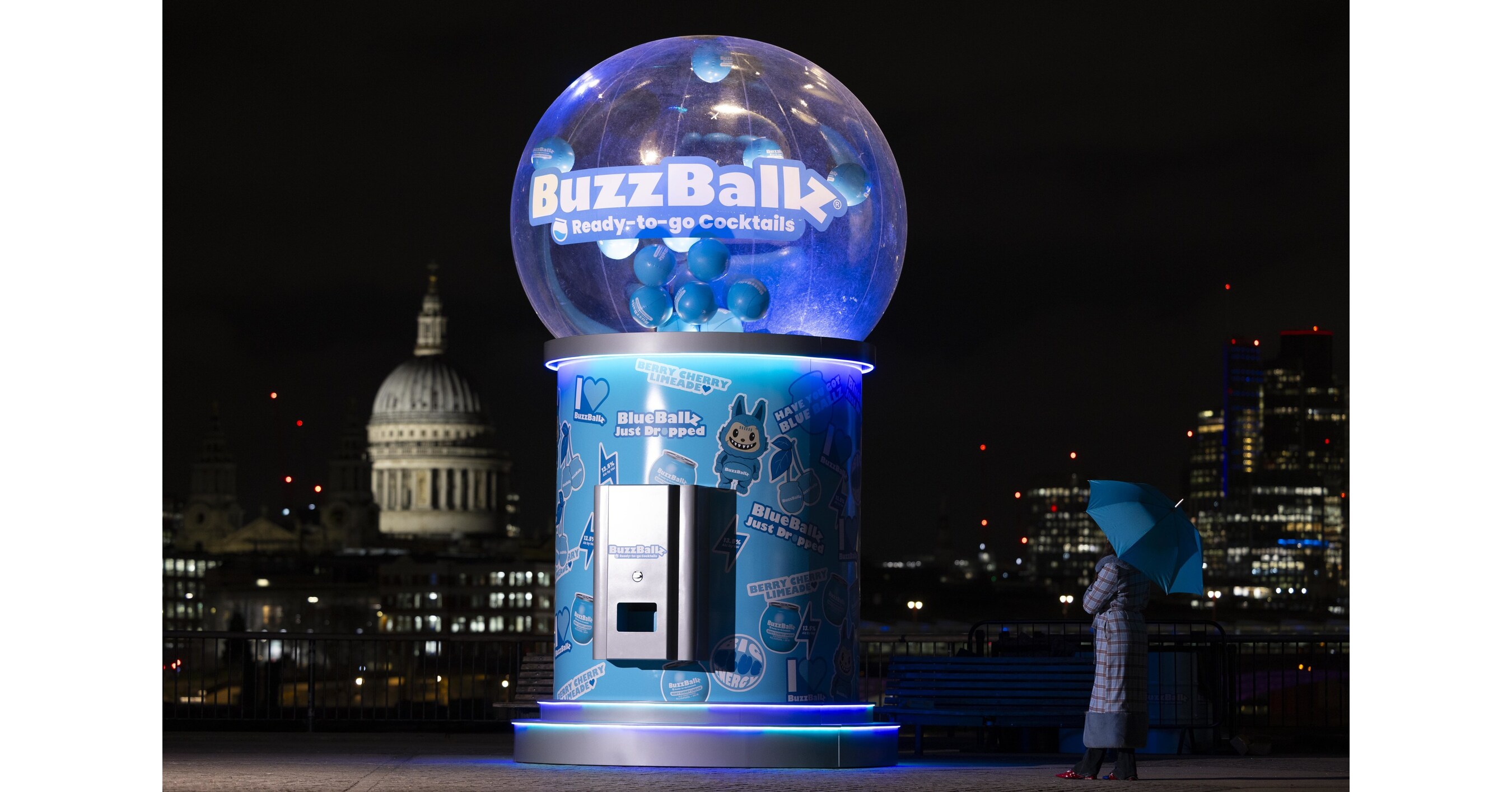 BUZZBALLZ DROPS BIG BLUE ENERGY WITH 10FT TALL GACHA MACHINE