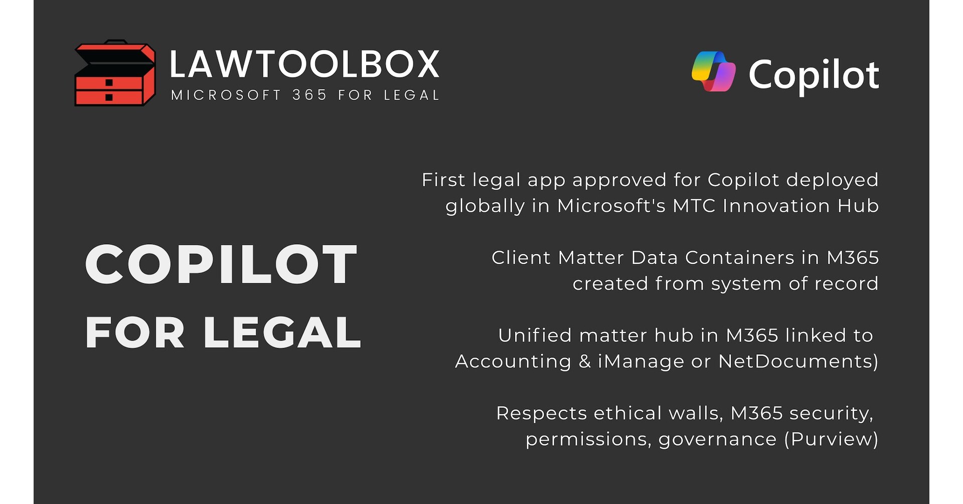 LawToolBox Grounds Copilot with Client Matter Data Containers in M365