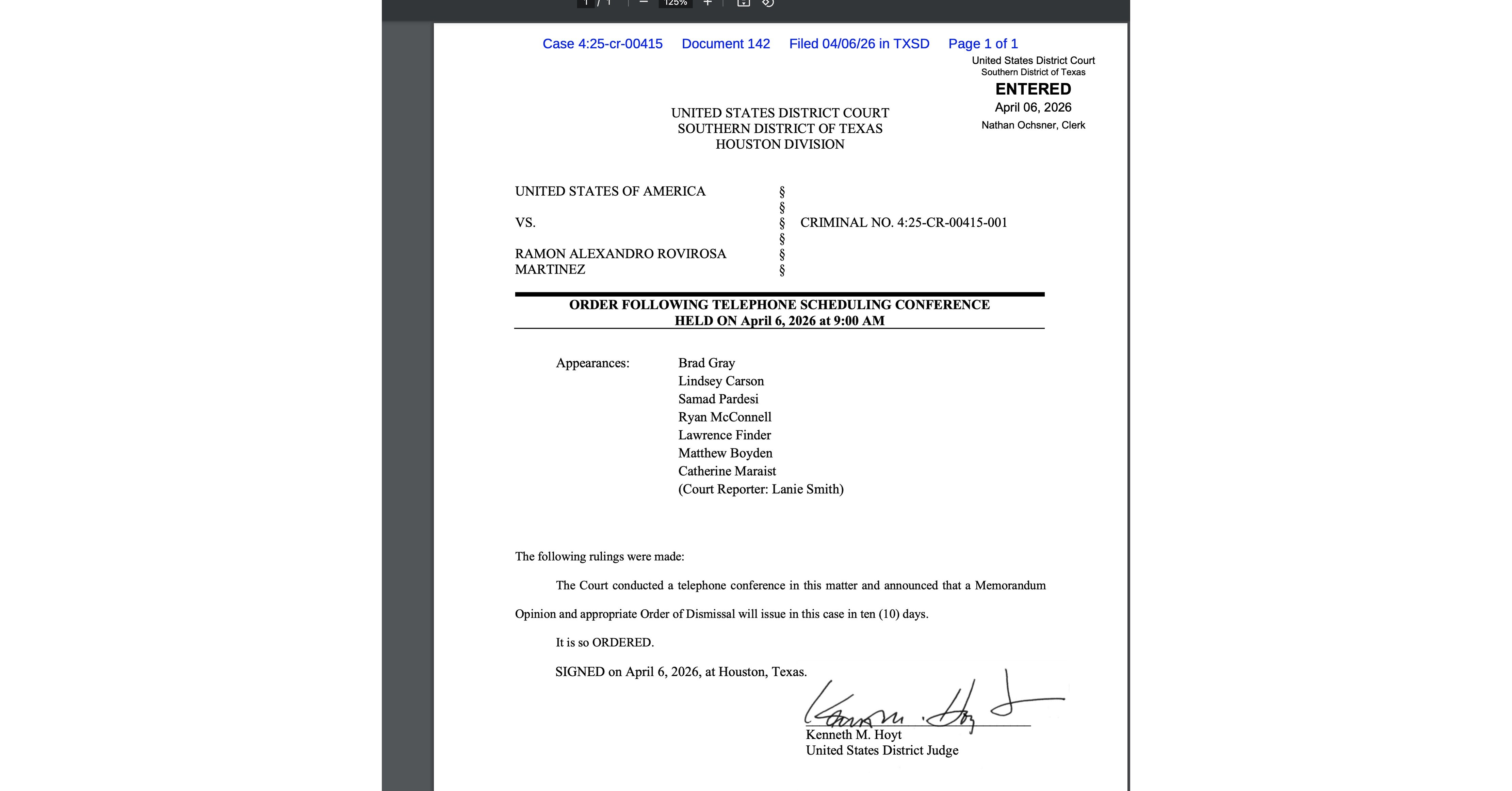 R. Bufete de abogados McConnell PLLC: el JUEZ FEDERAL KENNETH HOYT ...