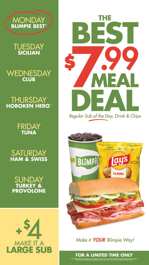 Blimpie Launches Big Flavor and Bigger Value with New $7.99 Meal Deal