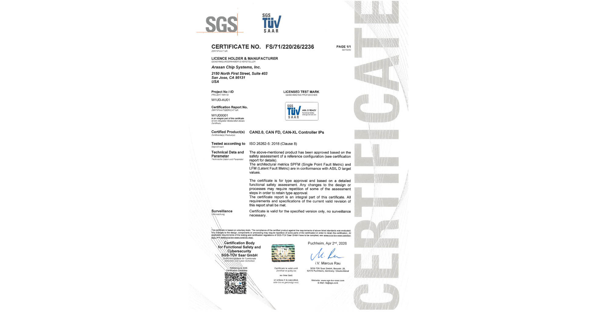 Arasan acheives the Industrys First ASIL-D Certification for its CAN XL ...