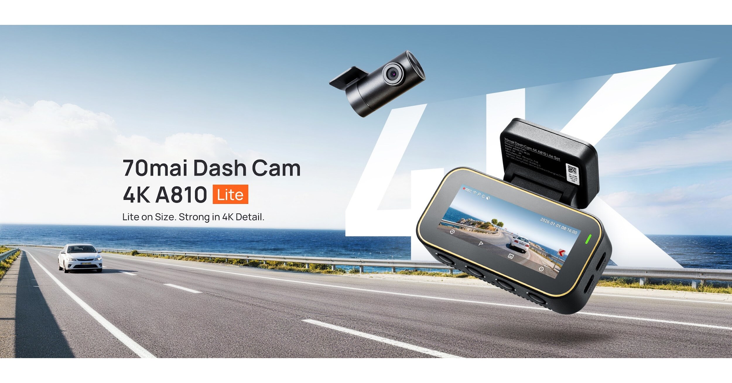 70mai Launches 4K A810 Lite: Compact Dash Cam with 4G Cloud+ Service
